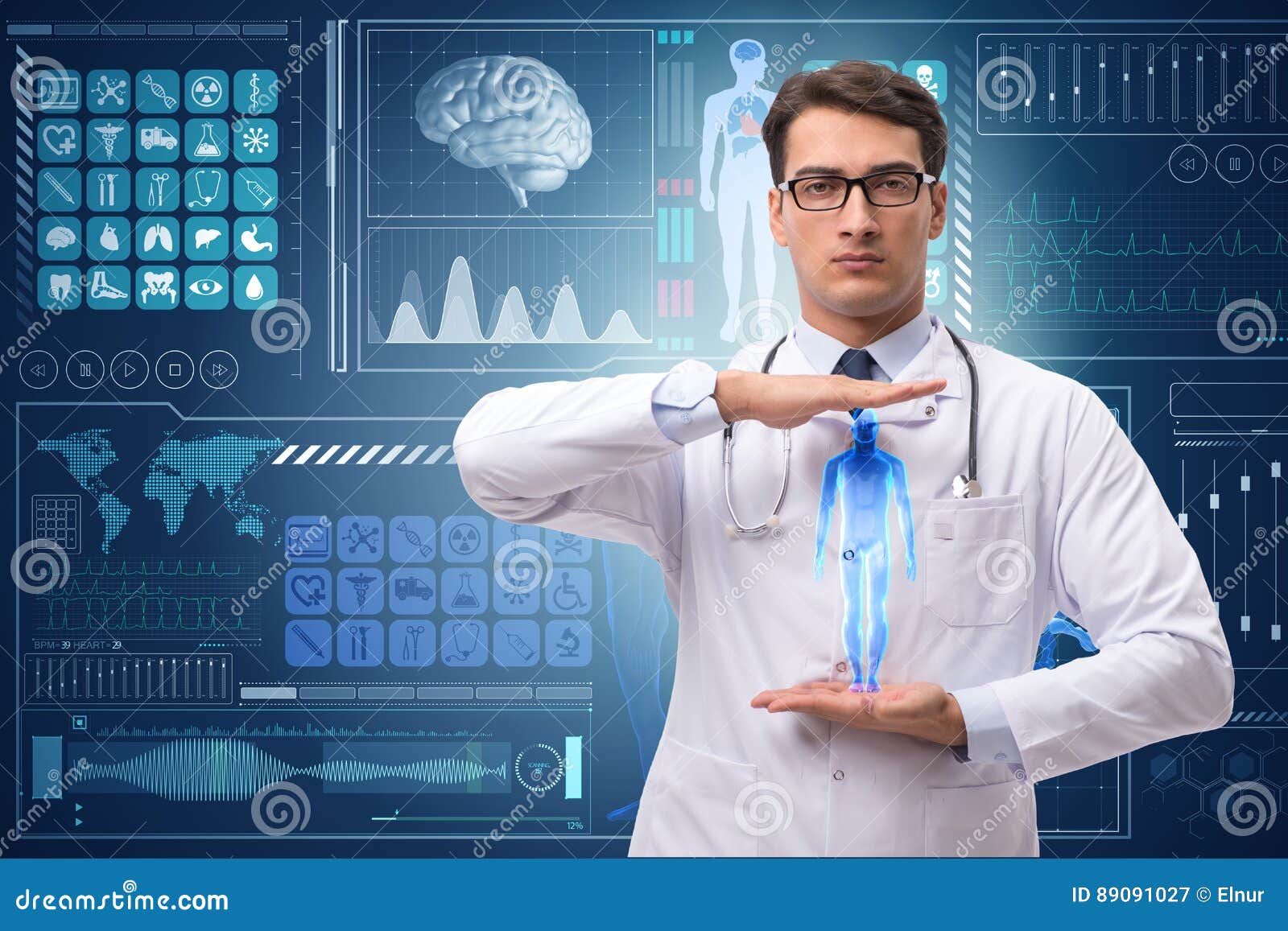 The Doctor in Futuristic Medical Concept Pressing Button Stock Image ...
