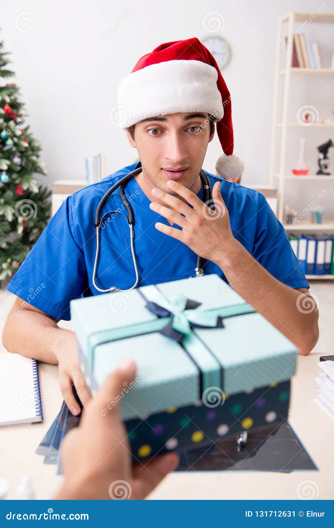 The Doctor with Gift Box in the Hospital Stock Image - Image of ...