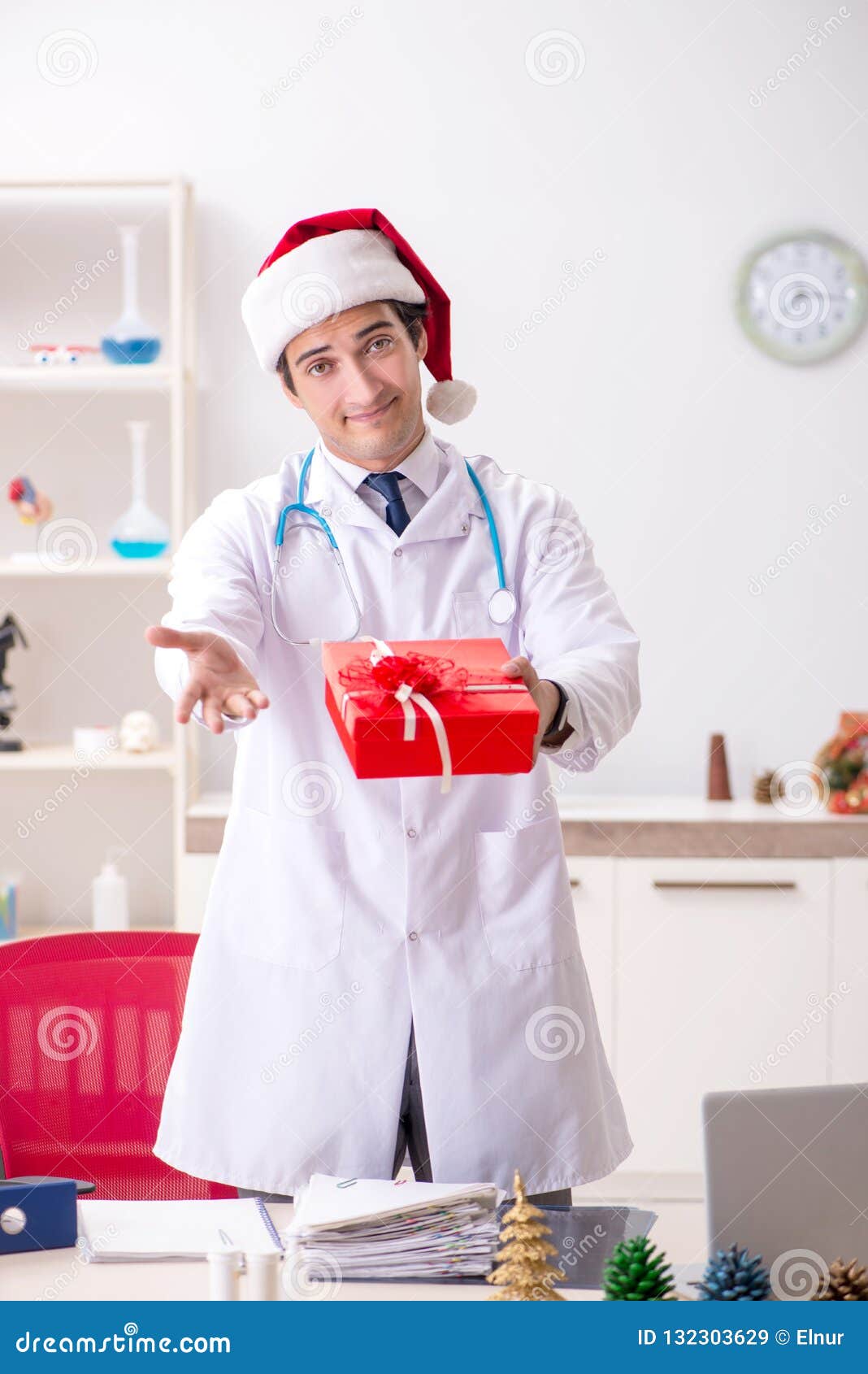 The Doctor with Gift Box in the Hospital Stock Image - Image of ...