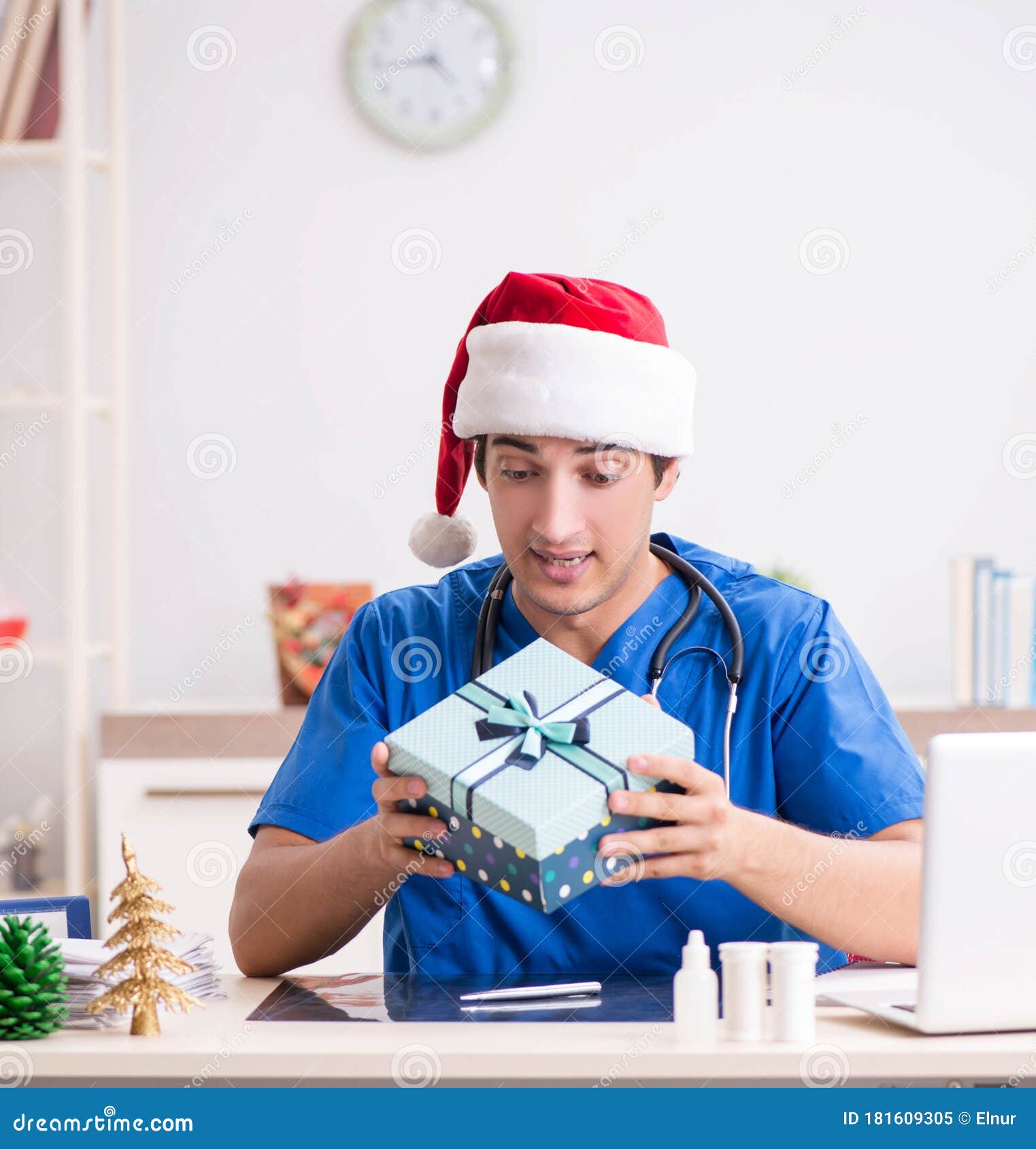 Doctor with Gift Box in the Hospital Stock Image - Image of laboratory ...