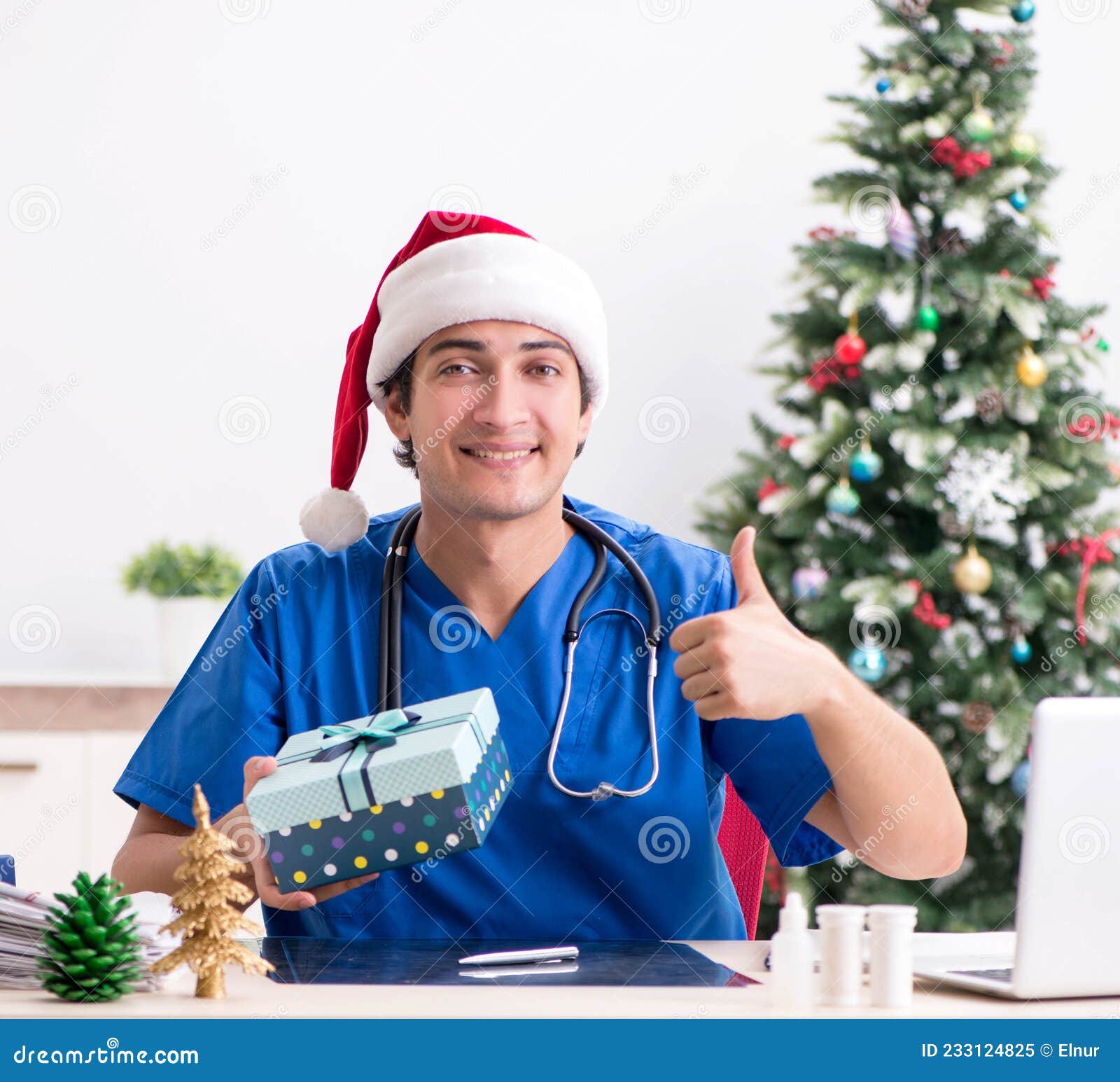 Doctor with Gift Box in the Hospital Stock Image - Image of exchanging ...