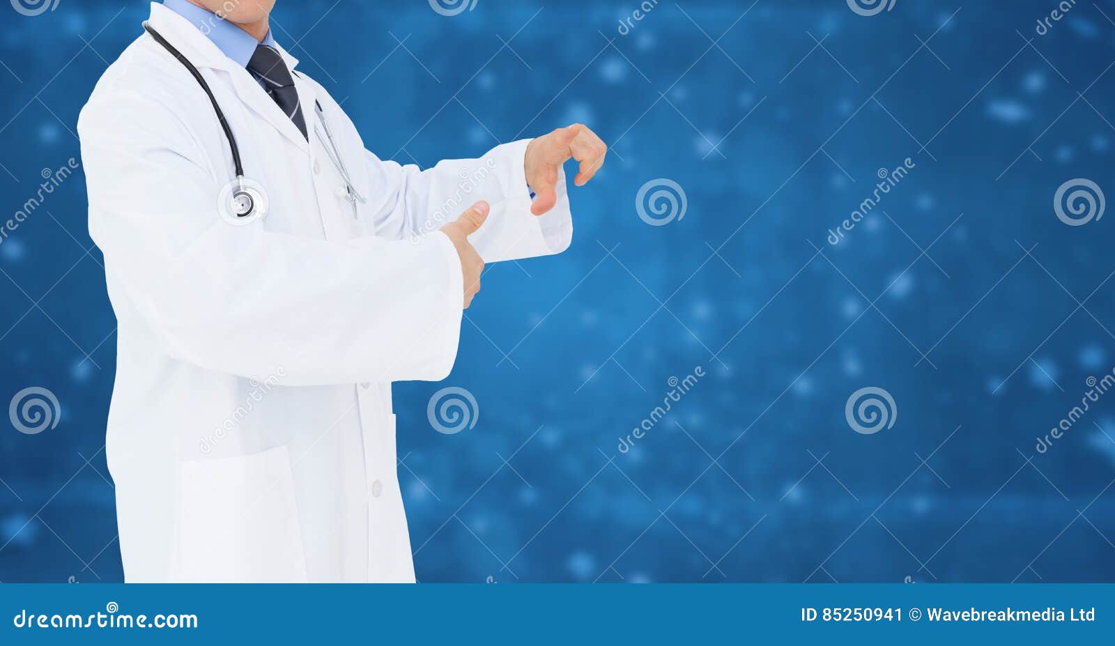 Doctor Giving Presentation Against Blue Background Stock Image - Image ...