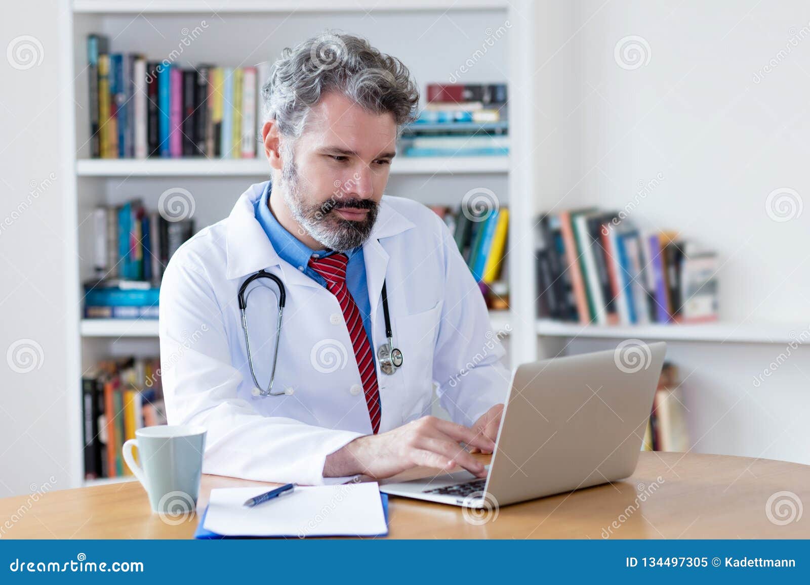 Doctor with Grey Hair Working with Computer Stock Image - Image of ...