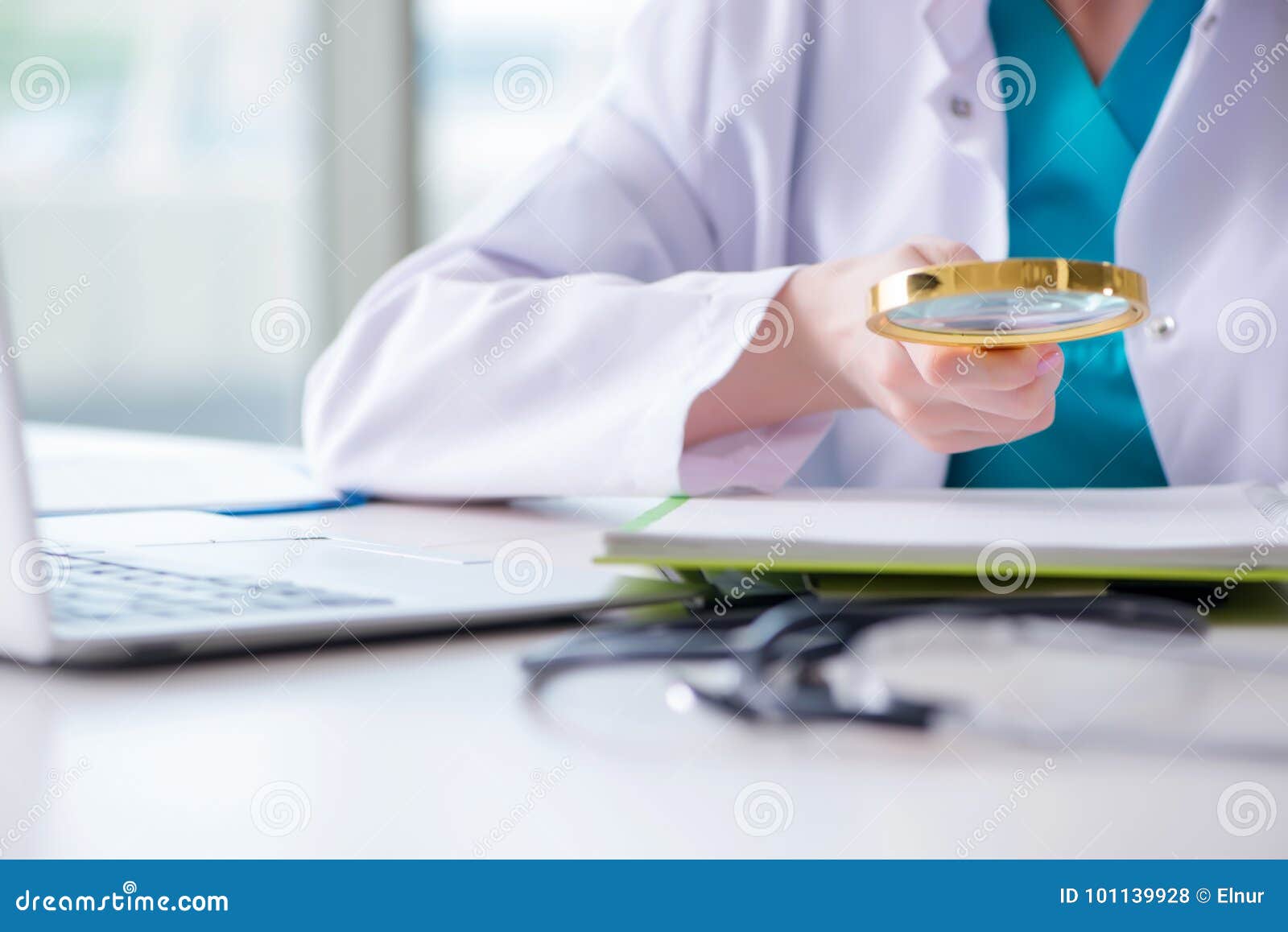 The Doctor Hand with Magnifying Glass Stock Photo - Image of exam ...