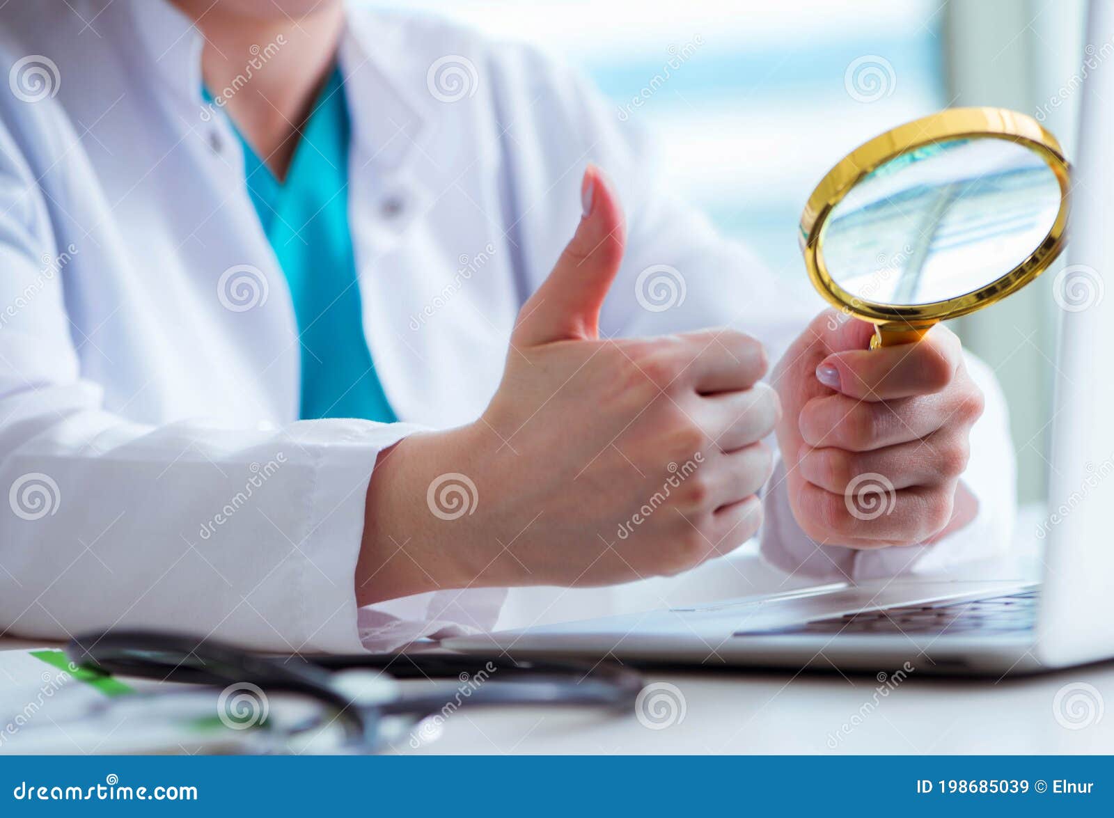 The Doctor Hand with Magnifying Glass Stock Image - Image of notebook ...