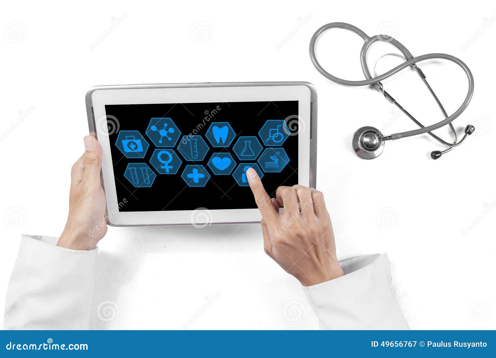 Doctor Hands Using Medical Icons on Tablet Stock Image - Image of ...