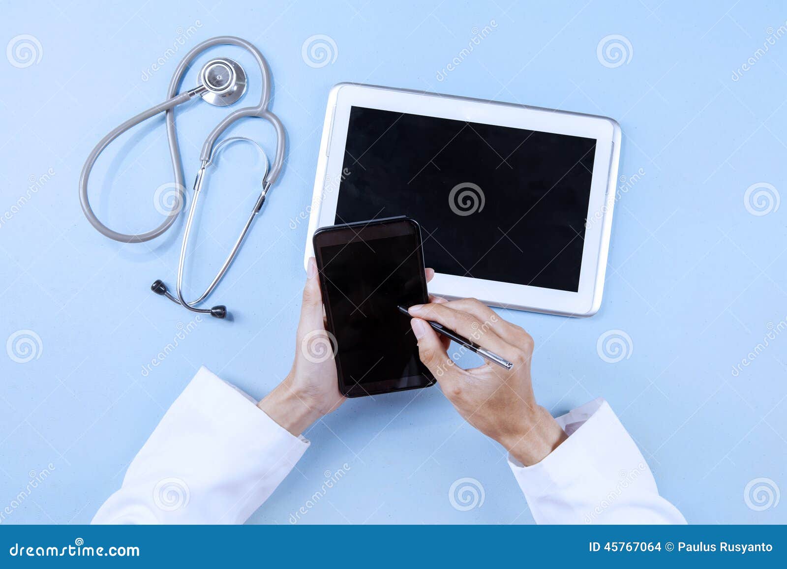 Doctor Hands Using Modern Gadgets Stock Photo - Image of monitor ...