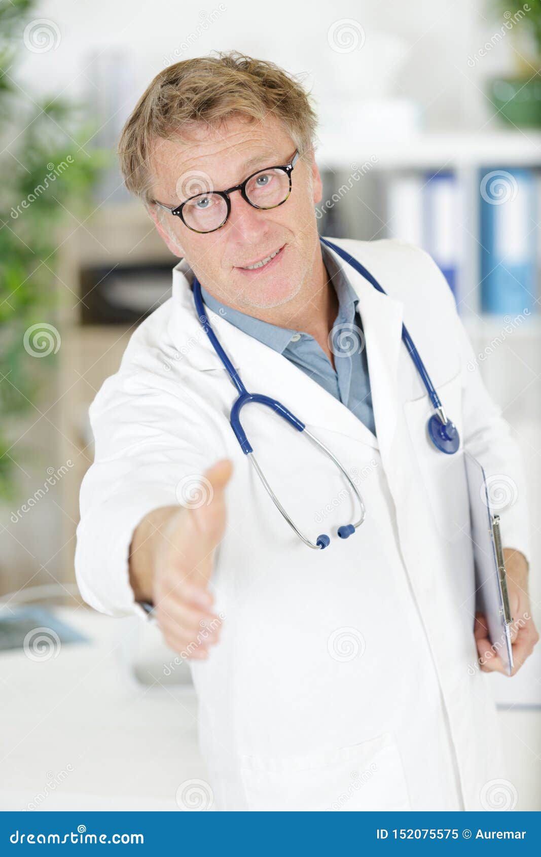 Doctor handshake in office stock image. Image of female - 152075575