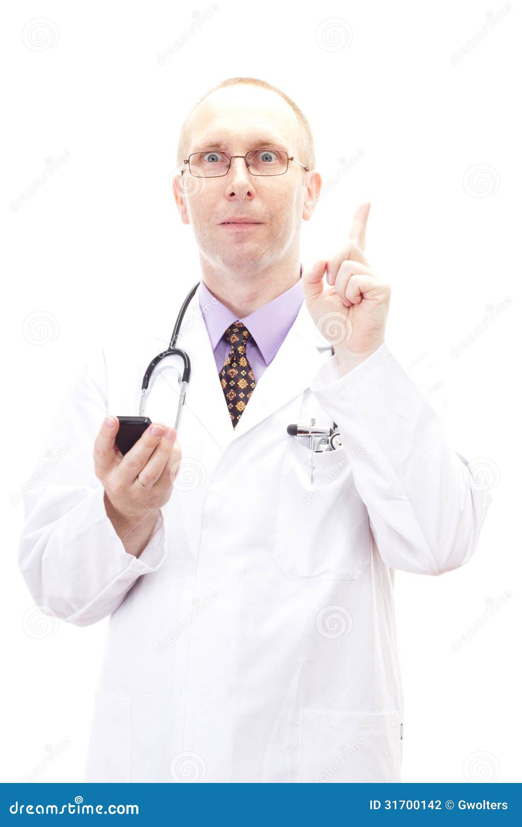 Doctor Having Idea Who To Call Stock Photo - Image of confident ...