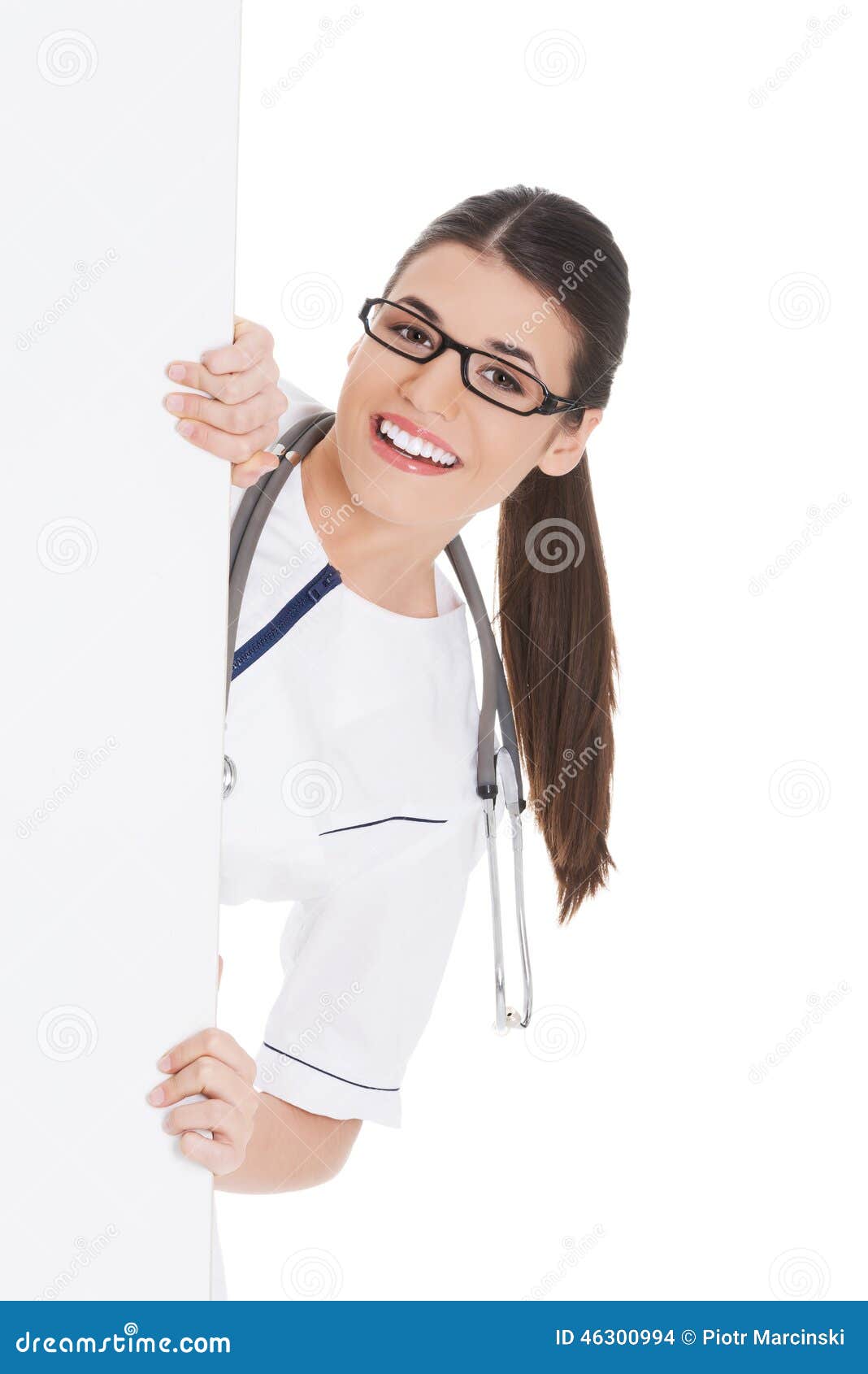 Doctor Hiding Behind a Billboard Stock Photo - Image of people, adult ...