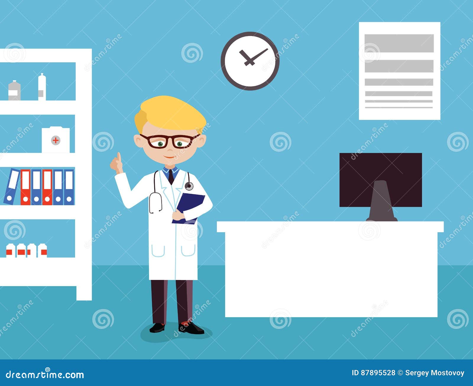 Doctor at his cabinet stock vector. Illustration of health - 87895528