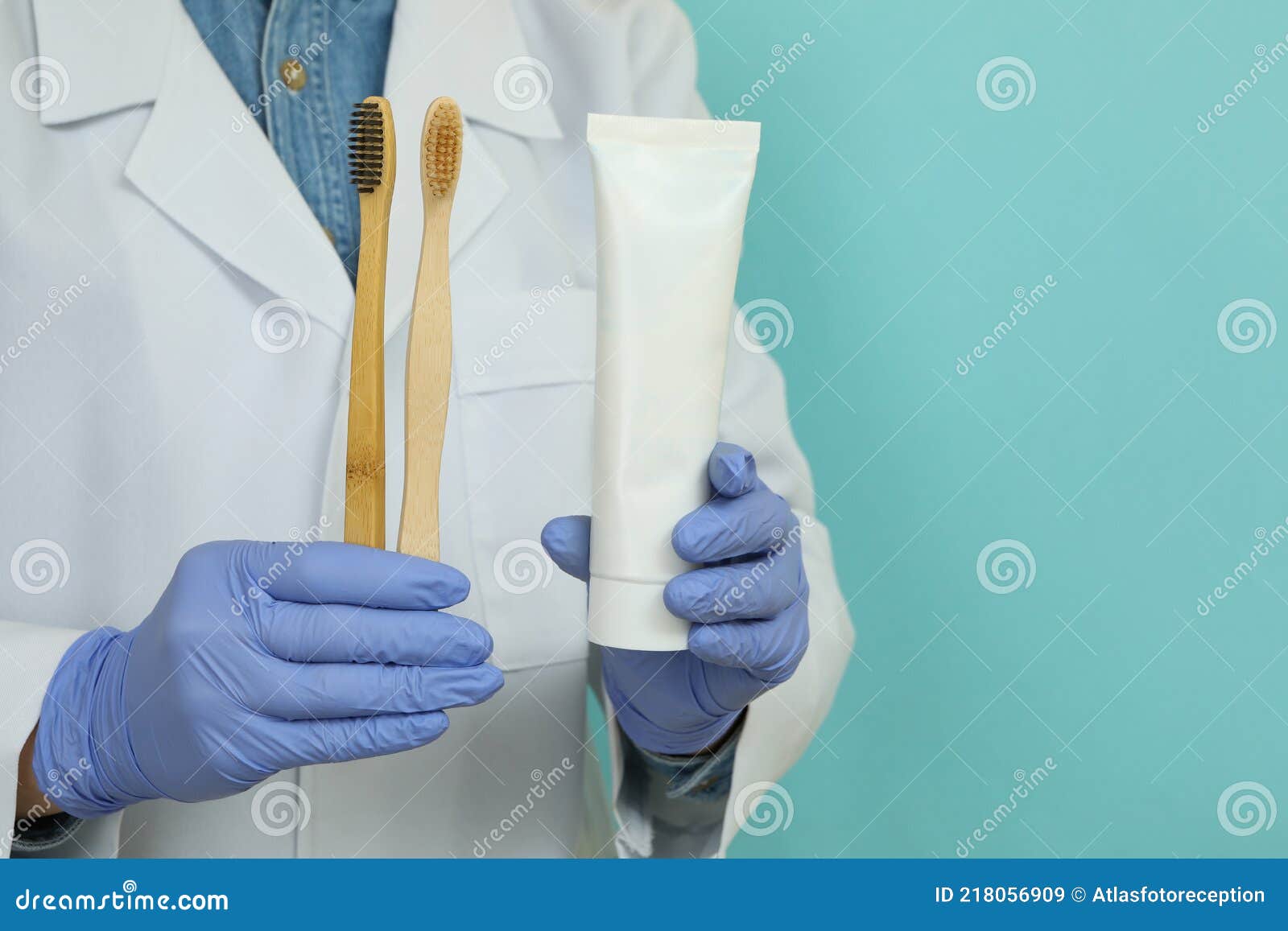 Doctor Hold Toothpaste and Toothbrushes on Blue Background Stock Image ...