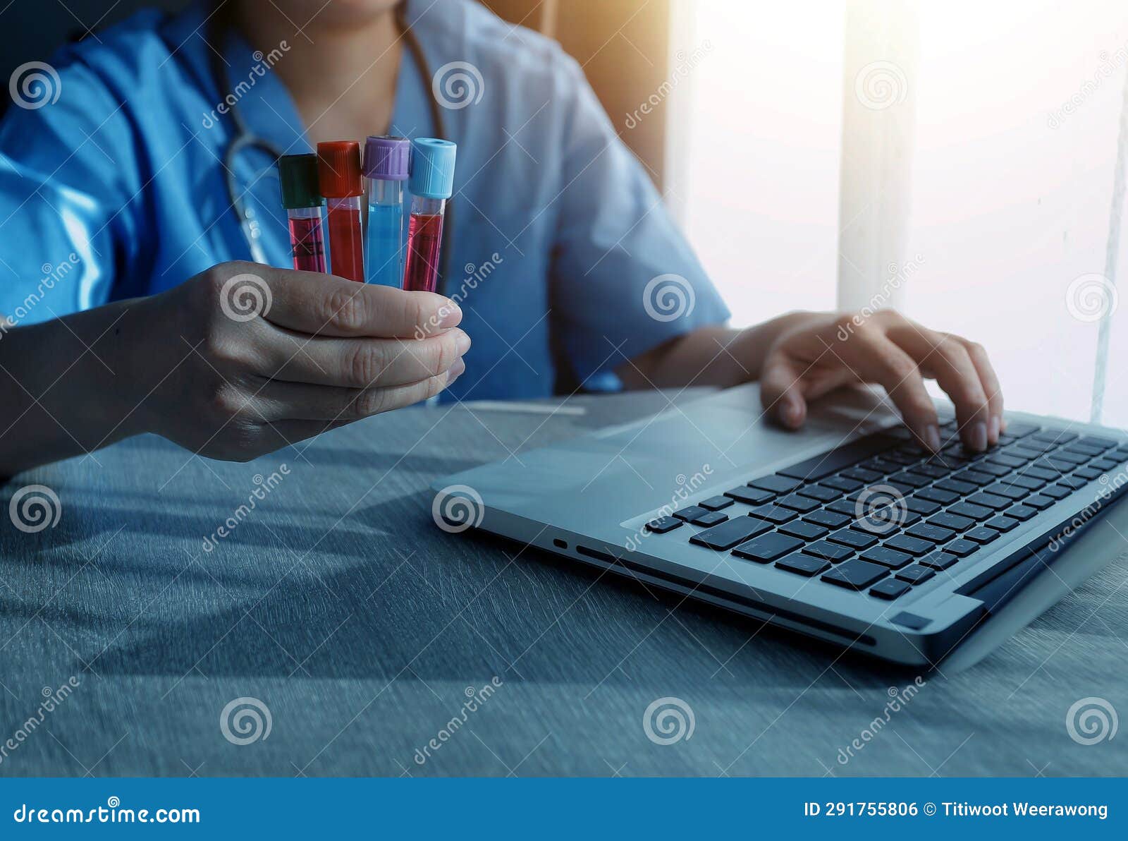 Doctor Holding Blood Vessels for Analysis and Checking Blood in ...
