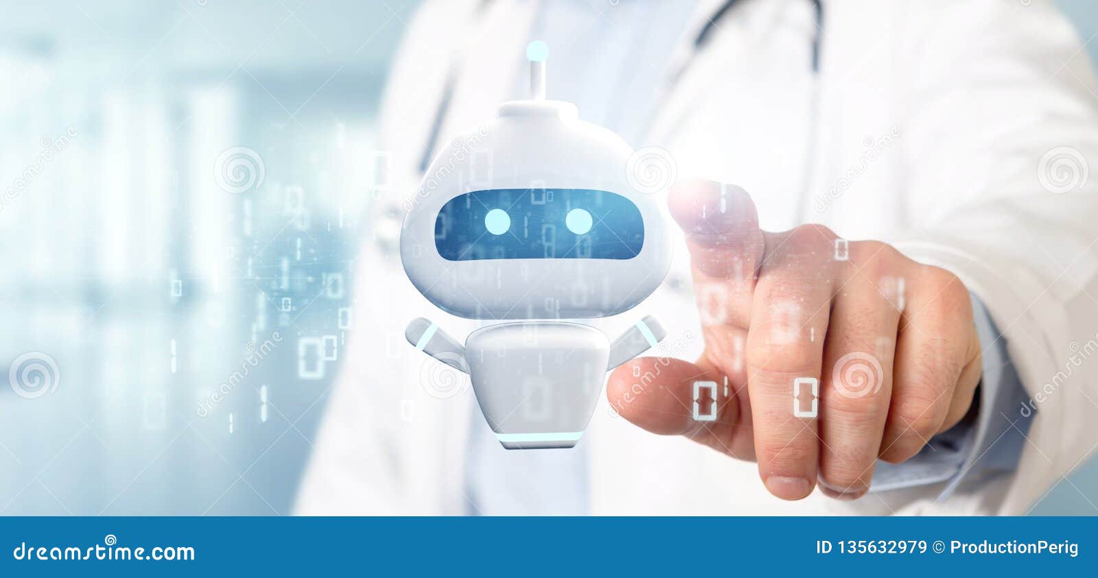 Doctor Holding Chatbot with Binary Code 3d Rendering Stock Image ...