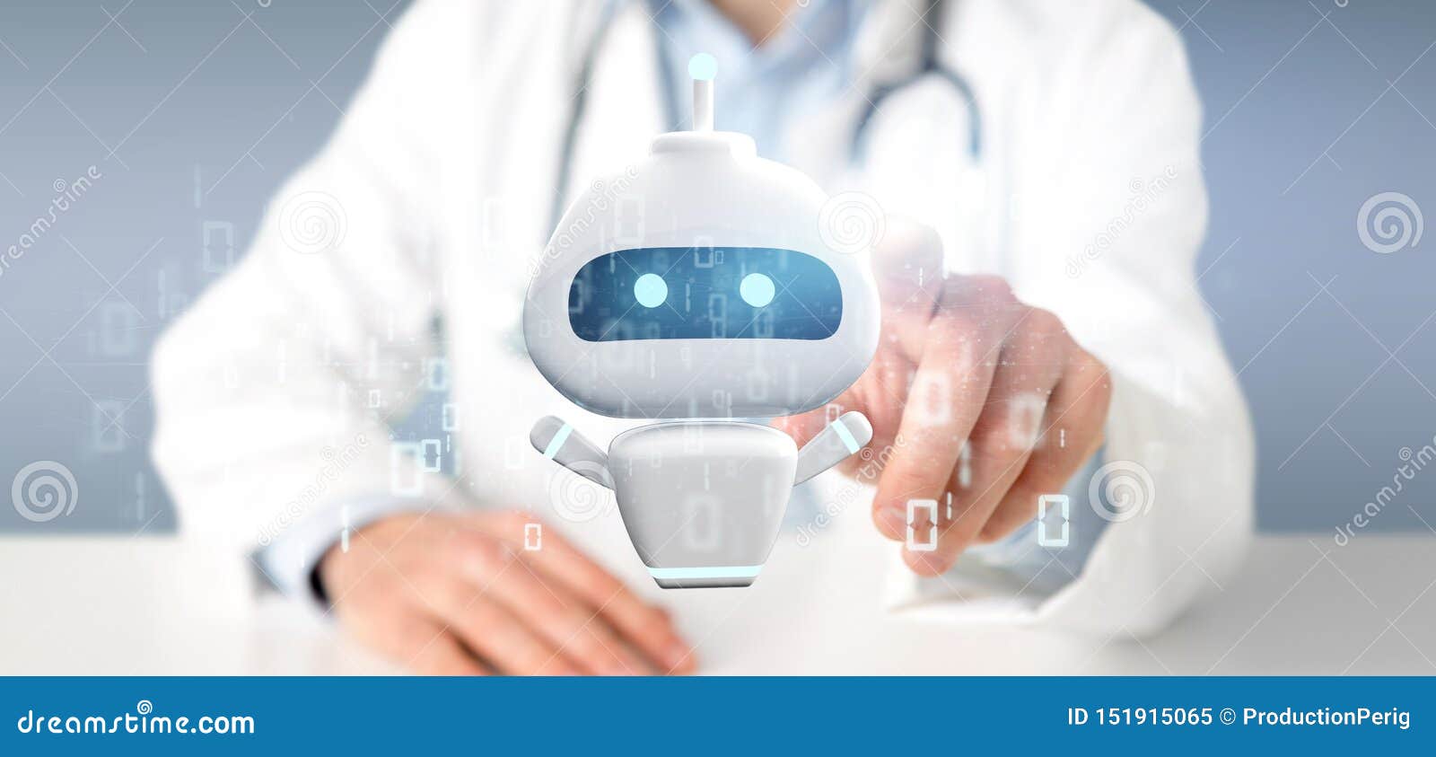 Doctor Holding Chatbot with Binary Code 3d Rendering Stock Image ...