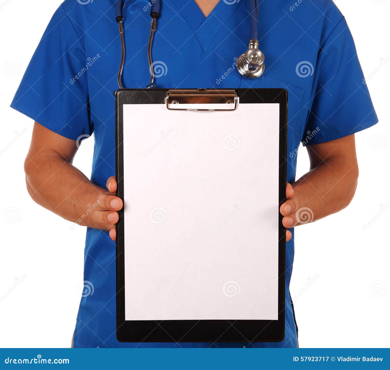 Doctor Holding Clipboard With Blank Sheet Of Paper Isolated Ove Stock