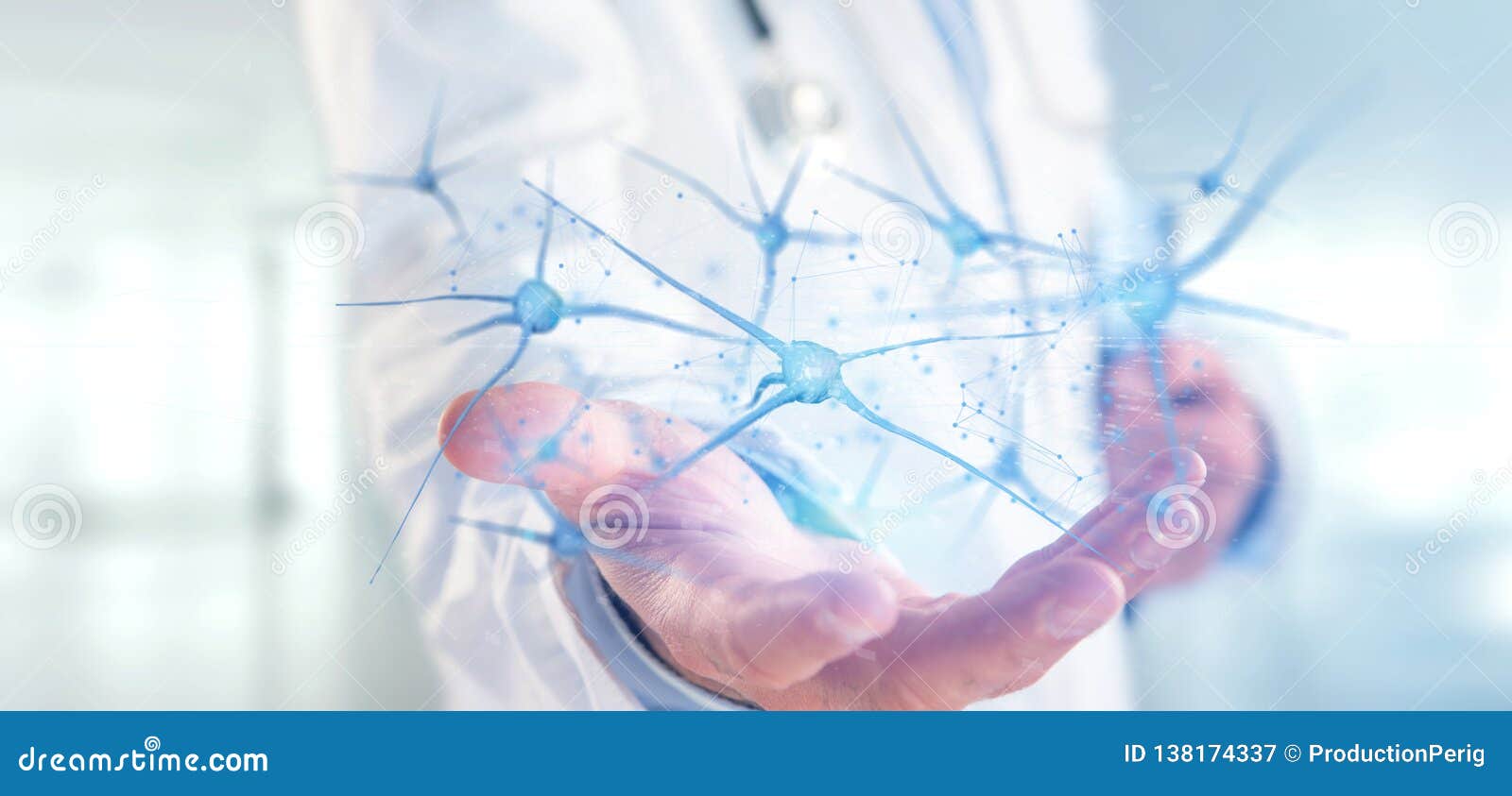 Doctor Holding a 3d Rendering Group of Neurons Stock Illustration ...