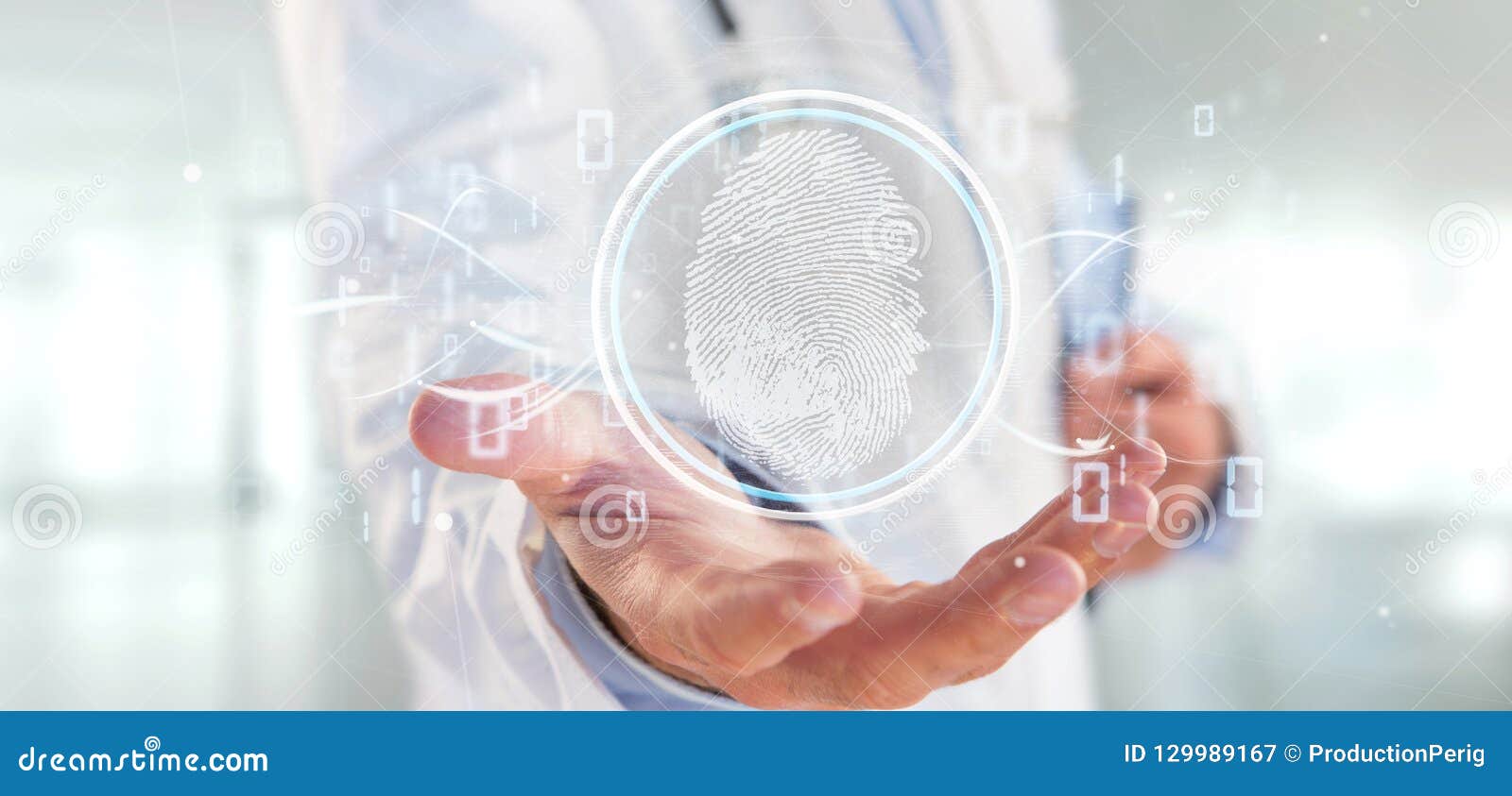 Doctor Holding a Digital Fingerprint Identification and Binary C Stock ...