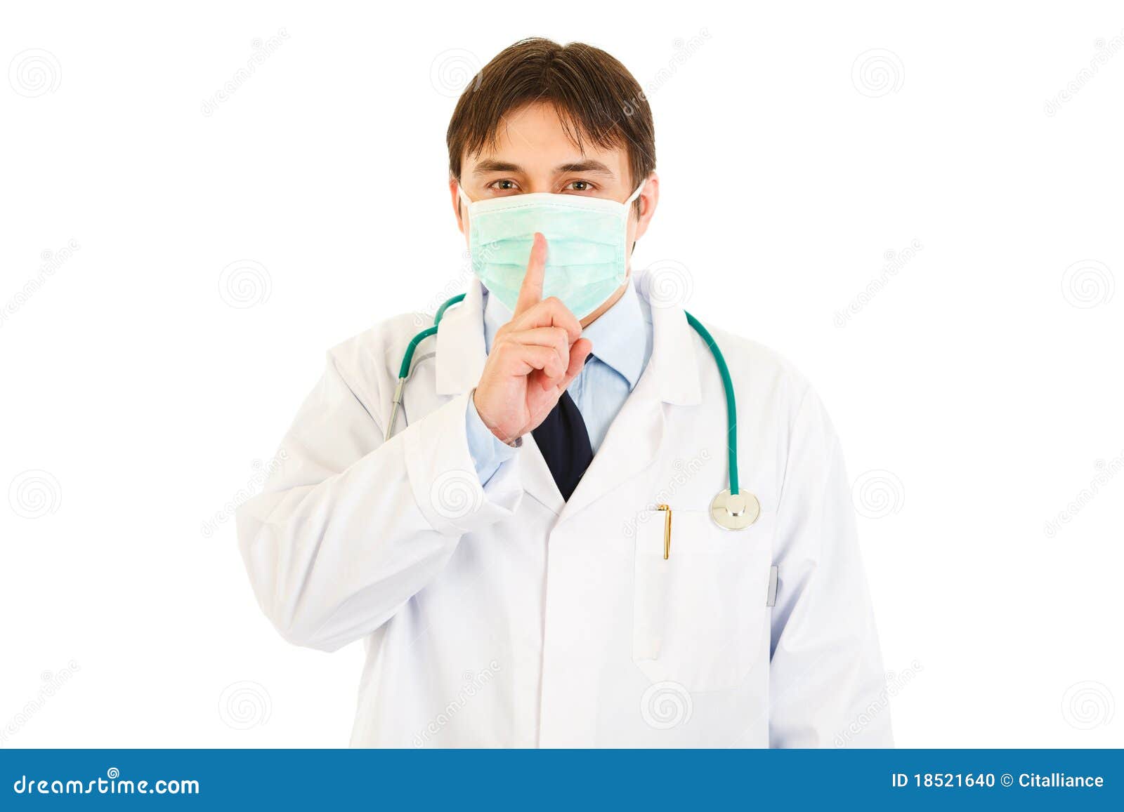 Doctor Holding Finger at Mouth. Shh Gesture Stock Photo - Image of ...