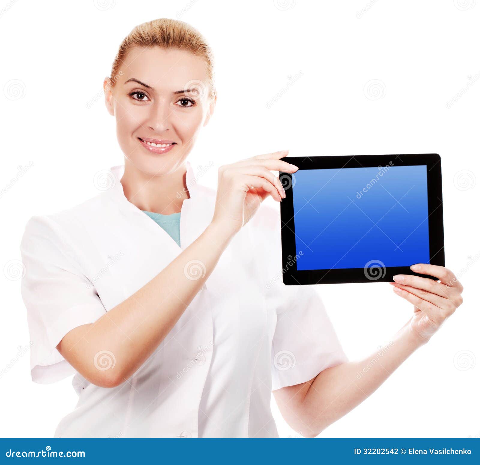 Doctor Holding IPAD and Smiling Stock Photo - Image of ...