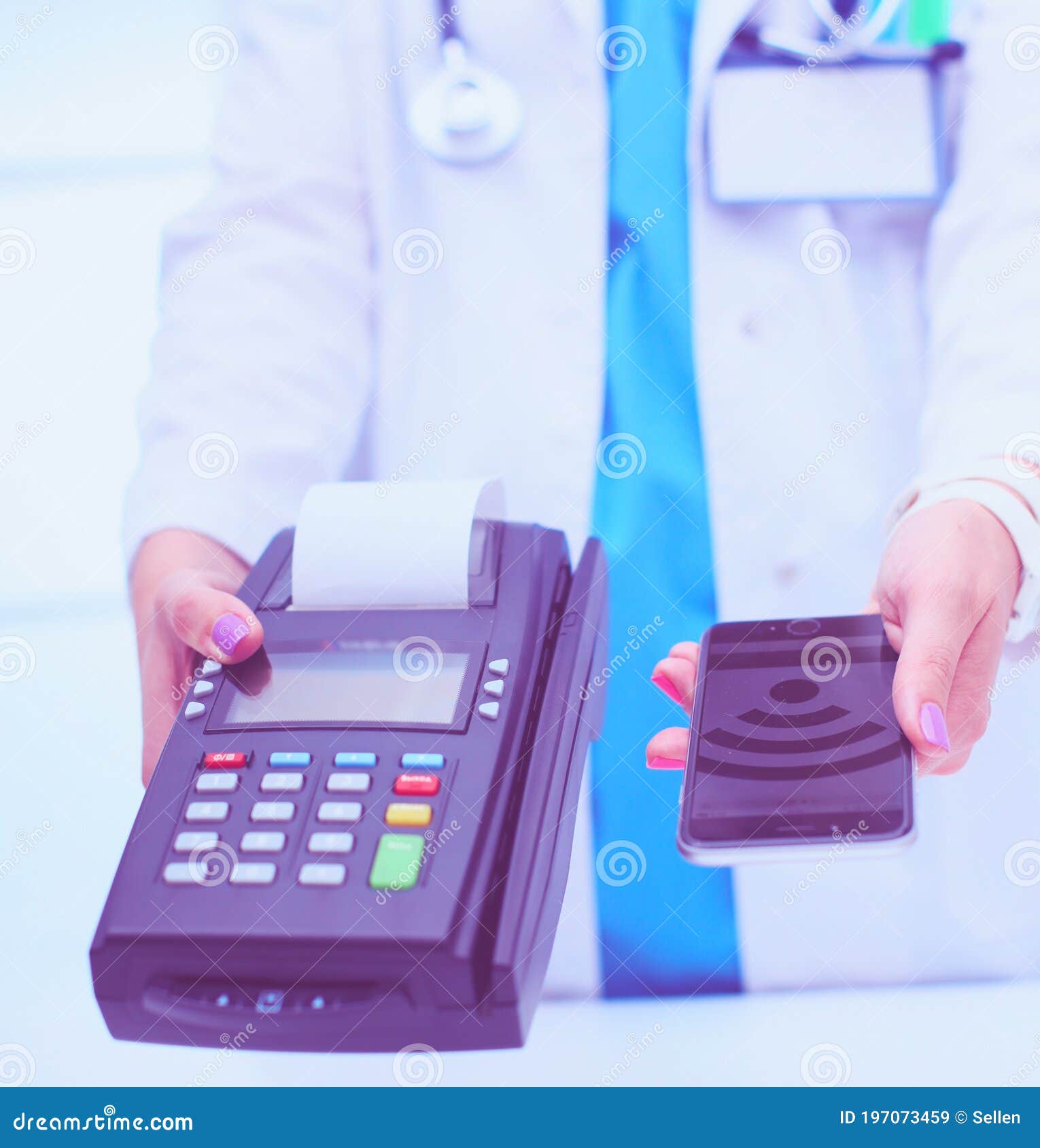 Doctor is Holding Payment Terminal in Hands. Paying for Health Care ... Doctor is Holding Payment Terminal in Hands. Paying for Health Care ...