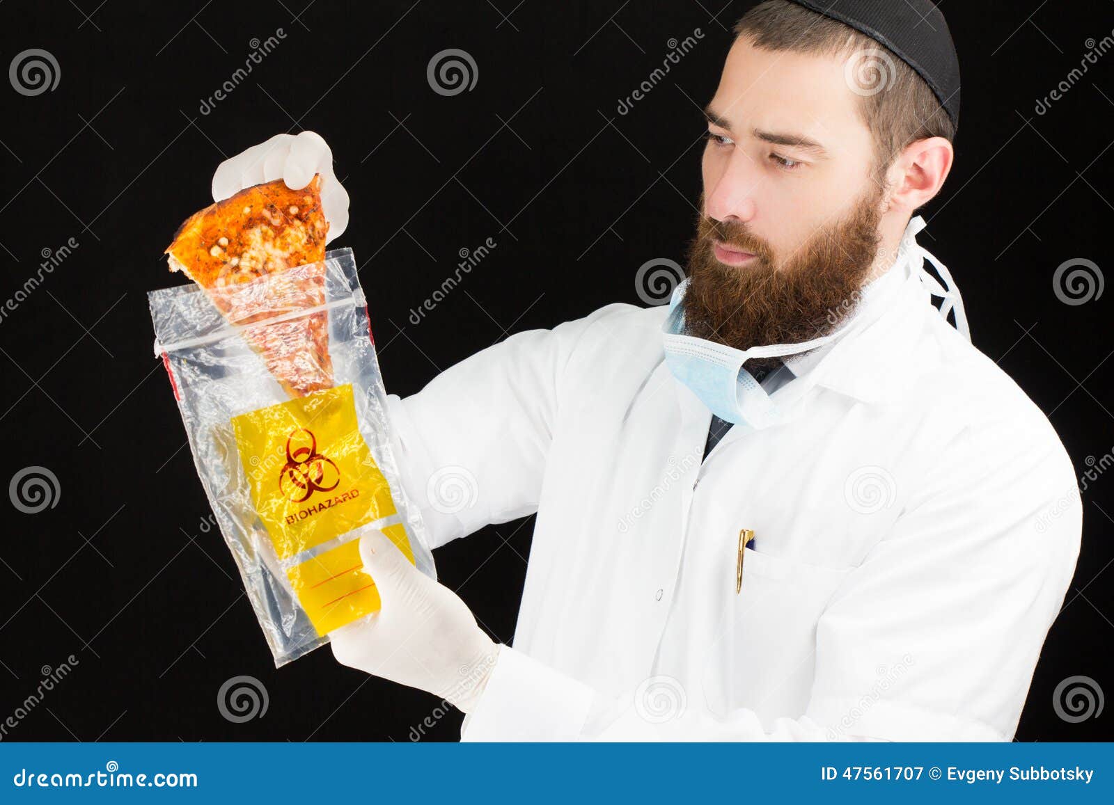 Doctor Holding Pizza in Plastic Bag. Stock Image - Image of test ...