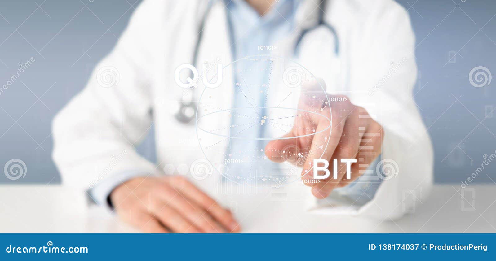 Doctor Holding Quantum Computing Concept with Qubit Icon 3d Rendering ...