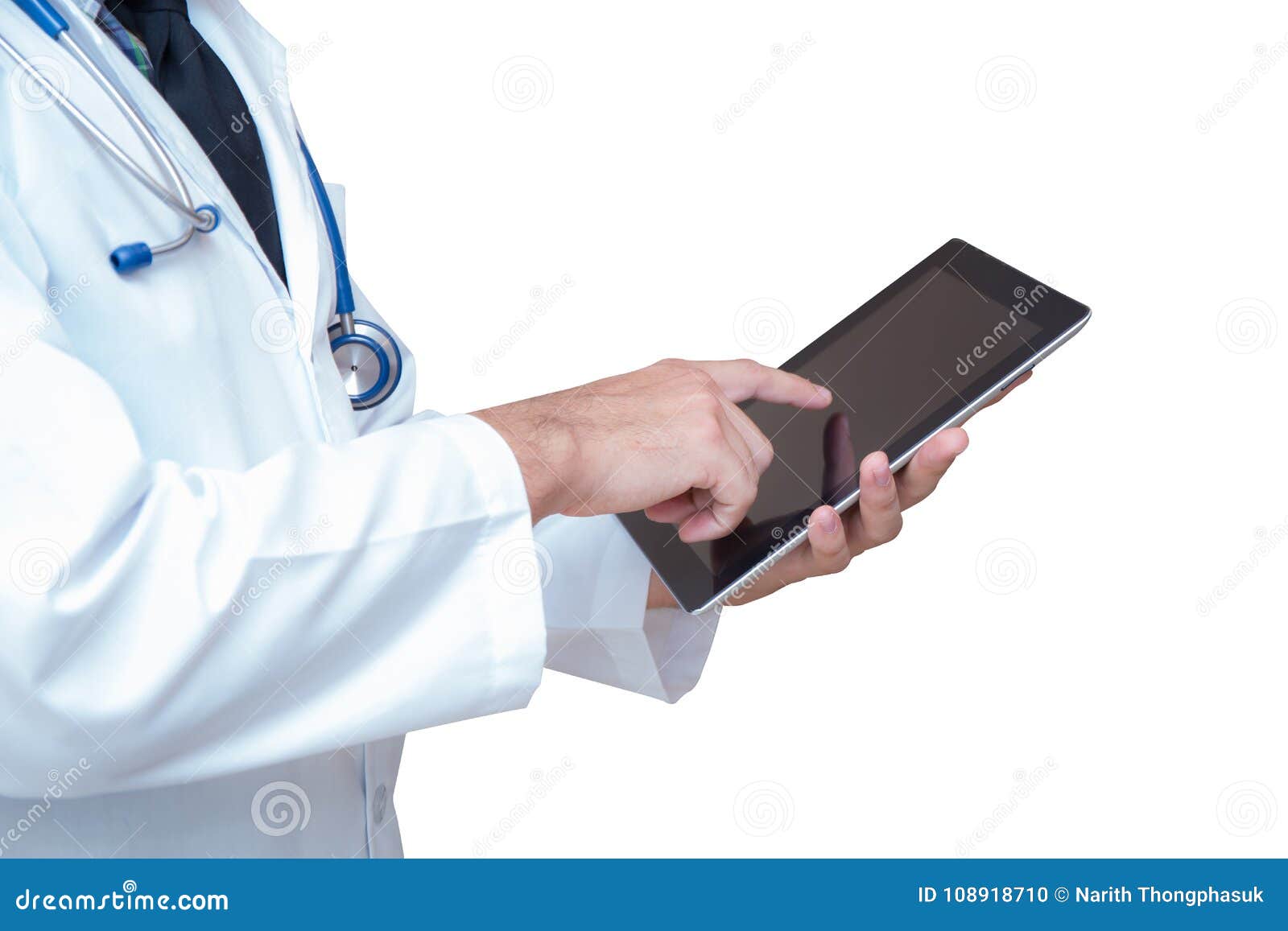 Doctor Holding a Tablet Computer while Using it Isolated Stock Photo ...
