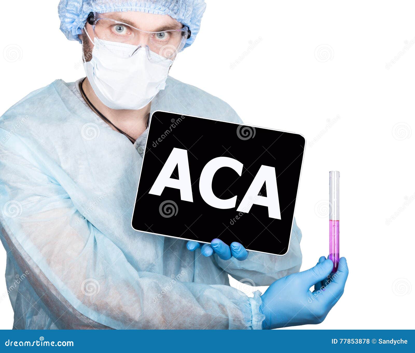 Doctor Holding a Tablet Pc with Aca Sign on the Display. Isolated on ...