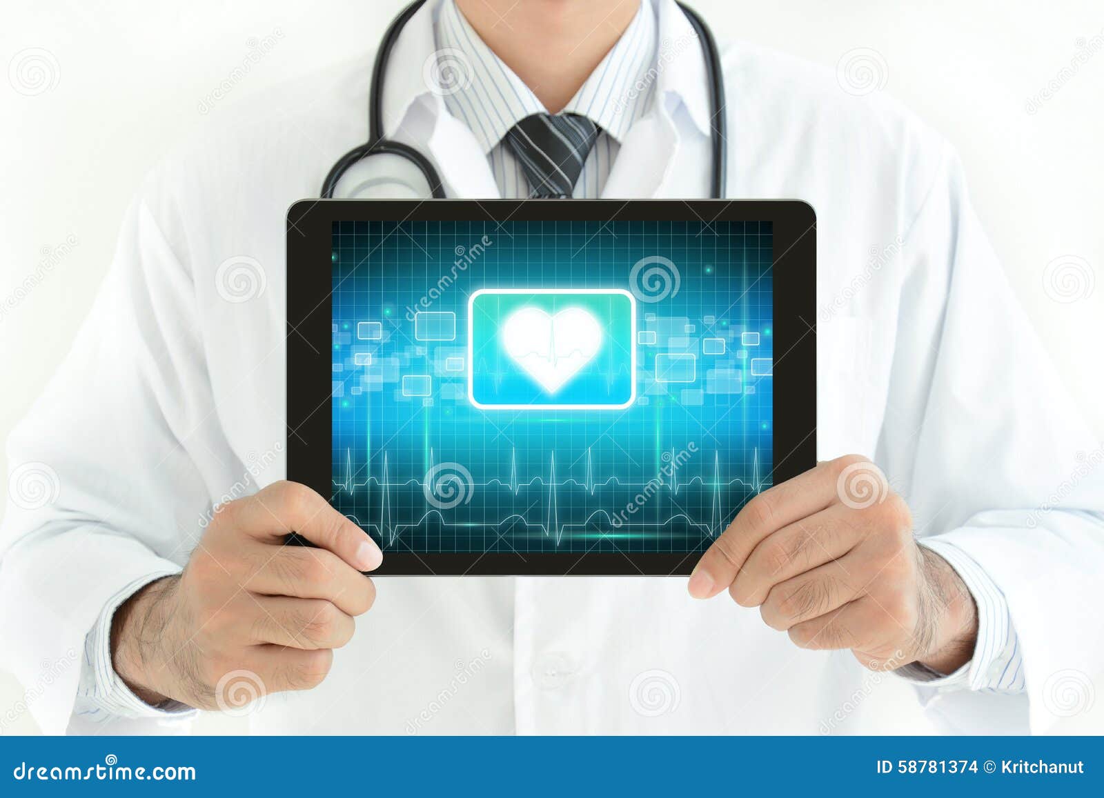 Doctor Holding Tablet Pc with Heart Sign on Screen Stock Photo - Image ...