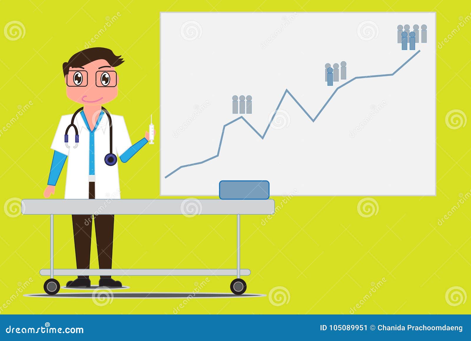 The Doctor Holds the Syringe and on Background As a Statistics Board ...