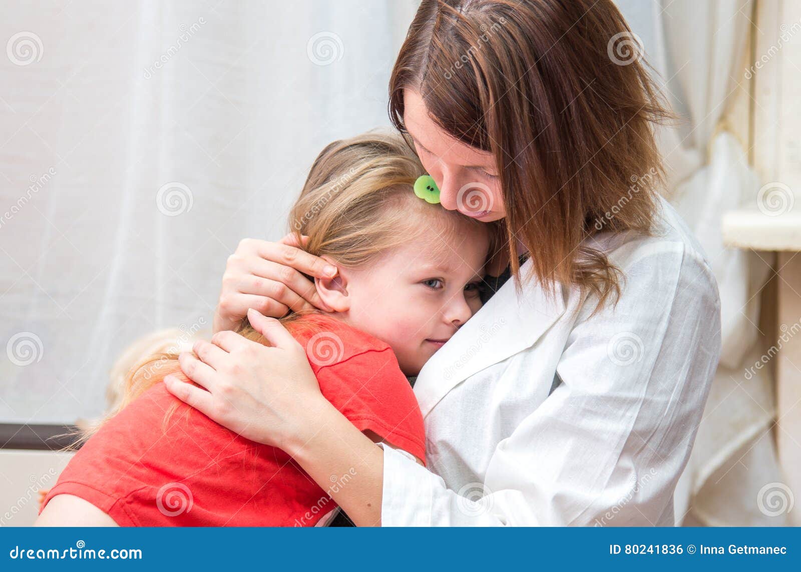 Doctor Hugs and Cuddle the Little Sick Girl Stock Photo - Image of ...