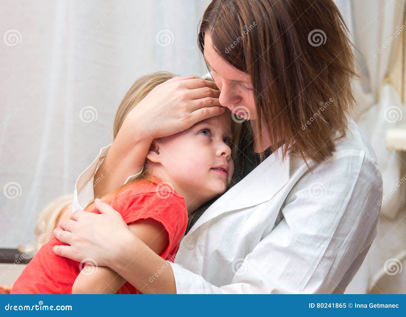 Doctor Hugs and Cuddle the Little Sick Girl Stock Image - Image of ...
