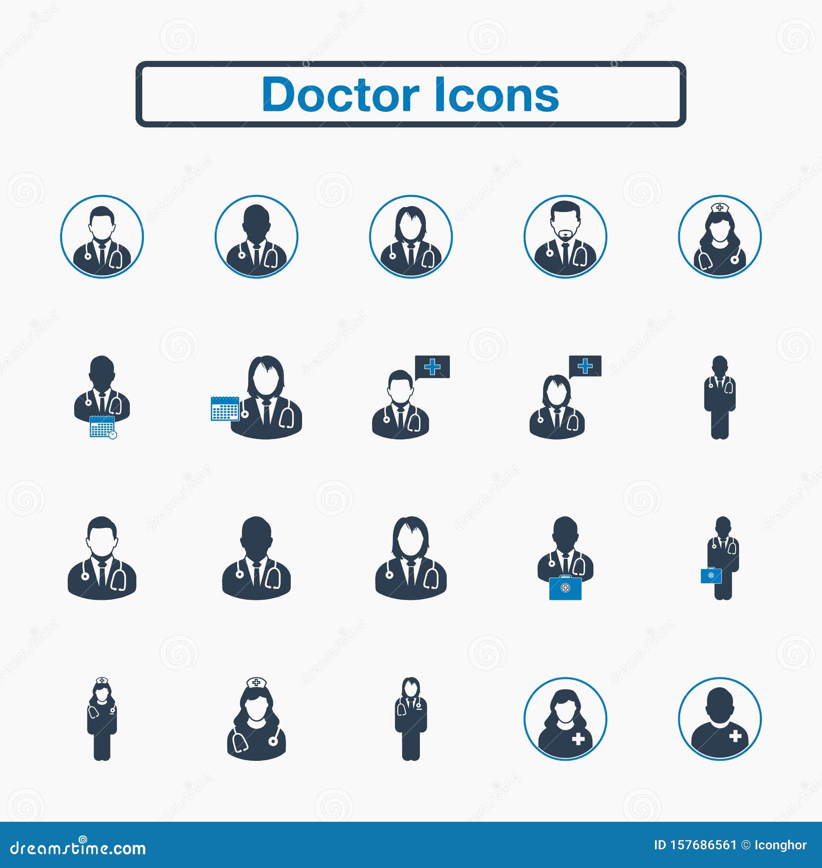 Doctor Icon Set. Flat Style Vector. Stock Vector - Illustration of ...