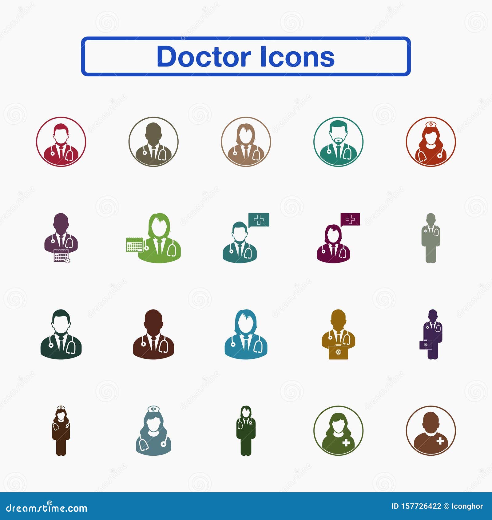 Doctor Icon Set. Flat Style Vector Stock Vector - Illustration of sign ...