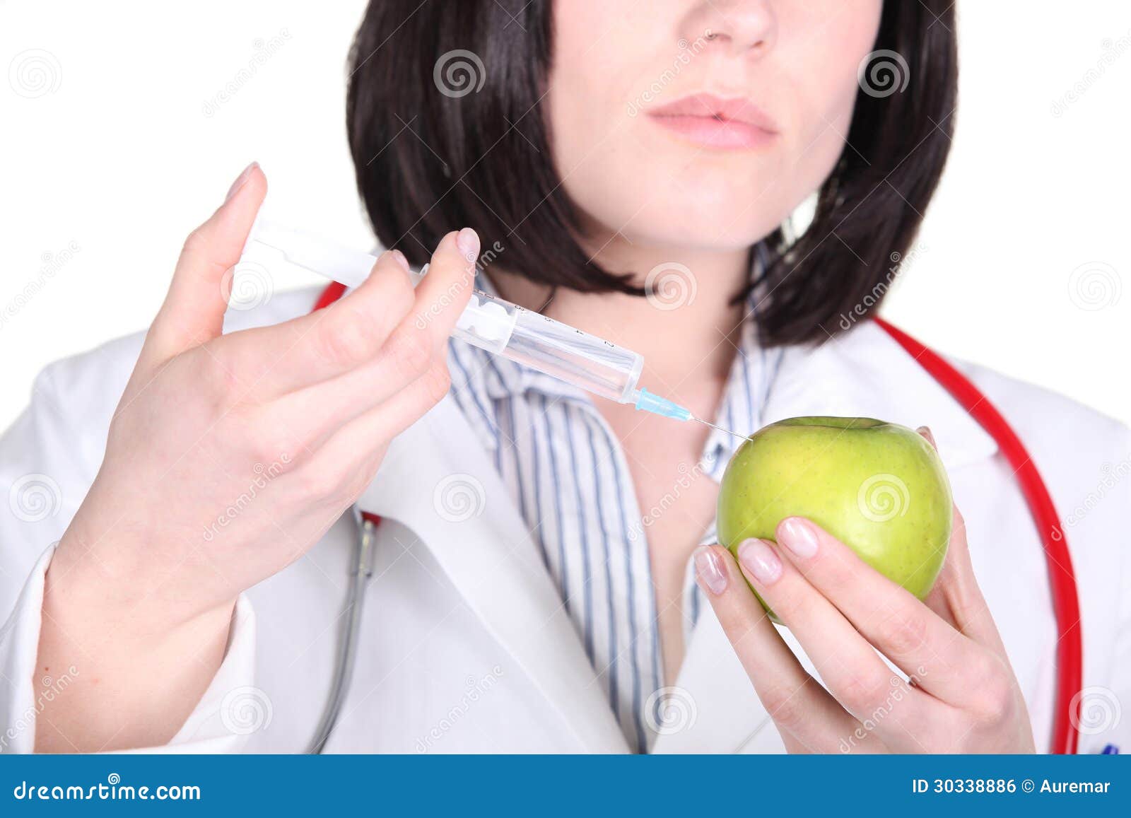 Doctor Injecting Drugs into Apple Stock Photo - Image of assistant ...