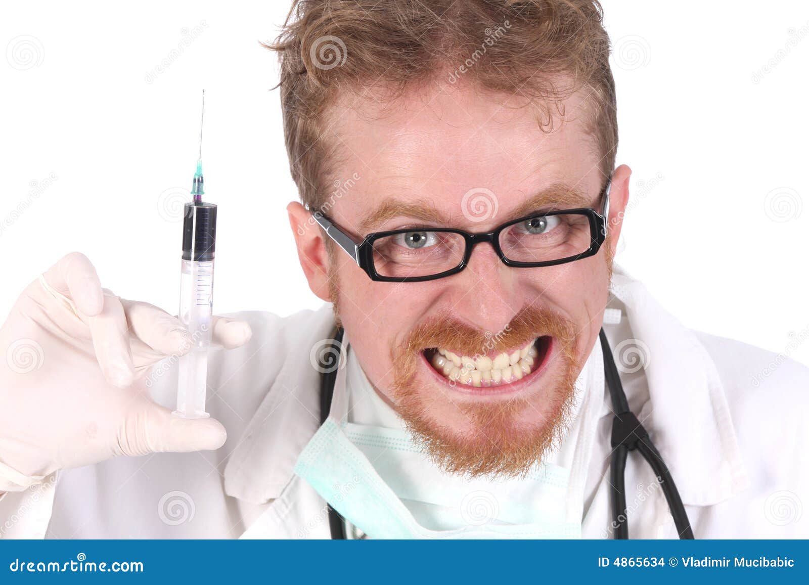 Doctor with injection stock photo. Image of face, angry - 4865634