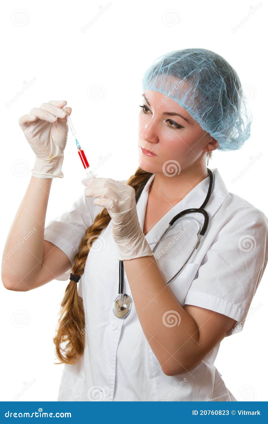 Doctor with an Injection of Blood Stock Image - Image of syringe, woman ...