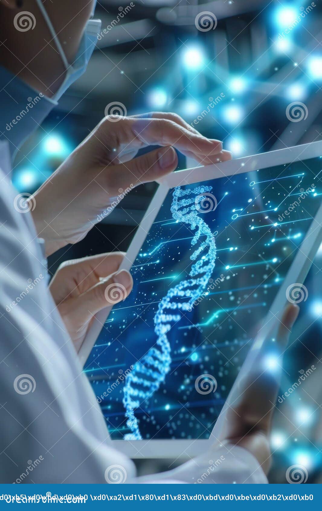 A Doctor Interacting with a Digital Representation of DNA on a ...