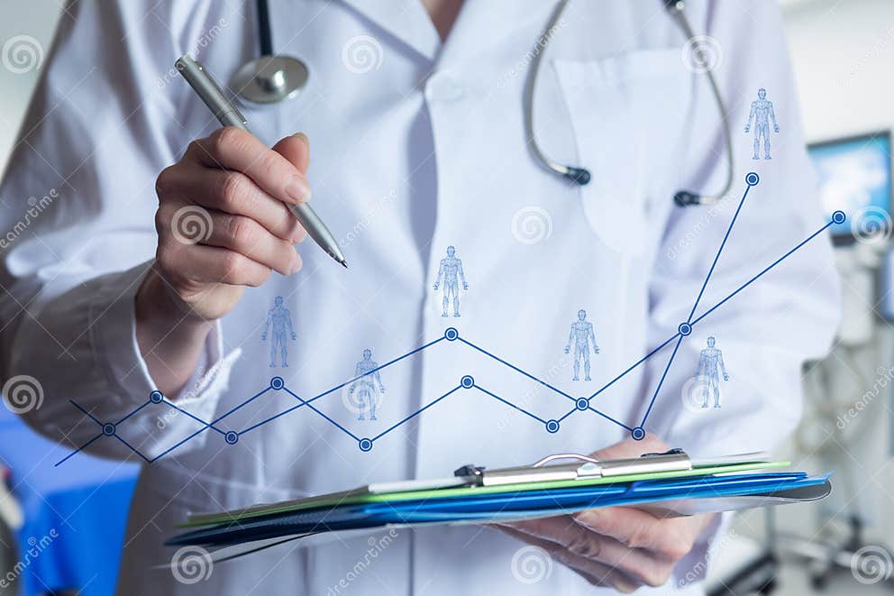 Doctor Interacts with Virtual Statistics on the Screen Stock Image ...