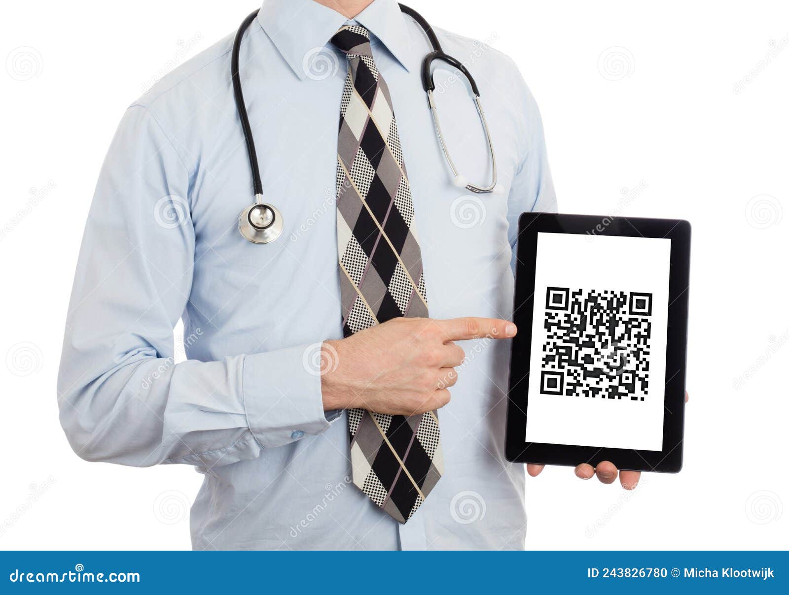 Doctor Holding Tablet - QR-code Stock Photo - Image of fever, blank ...
