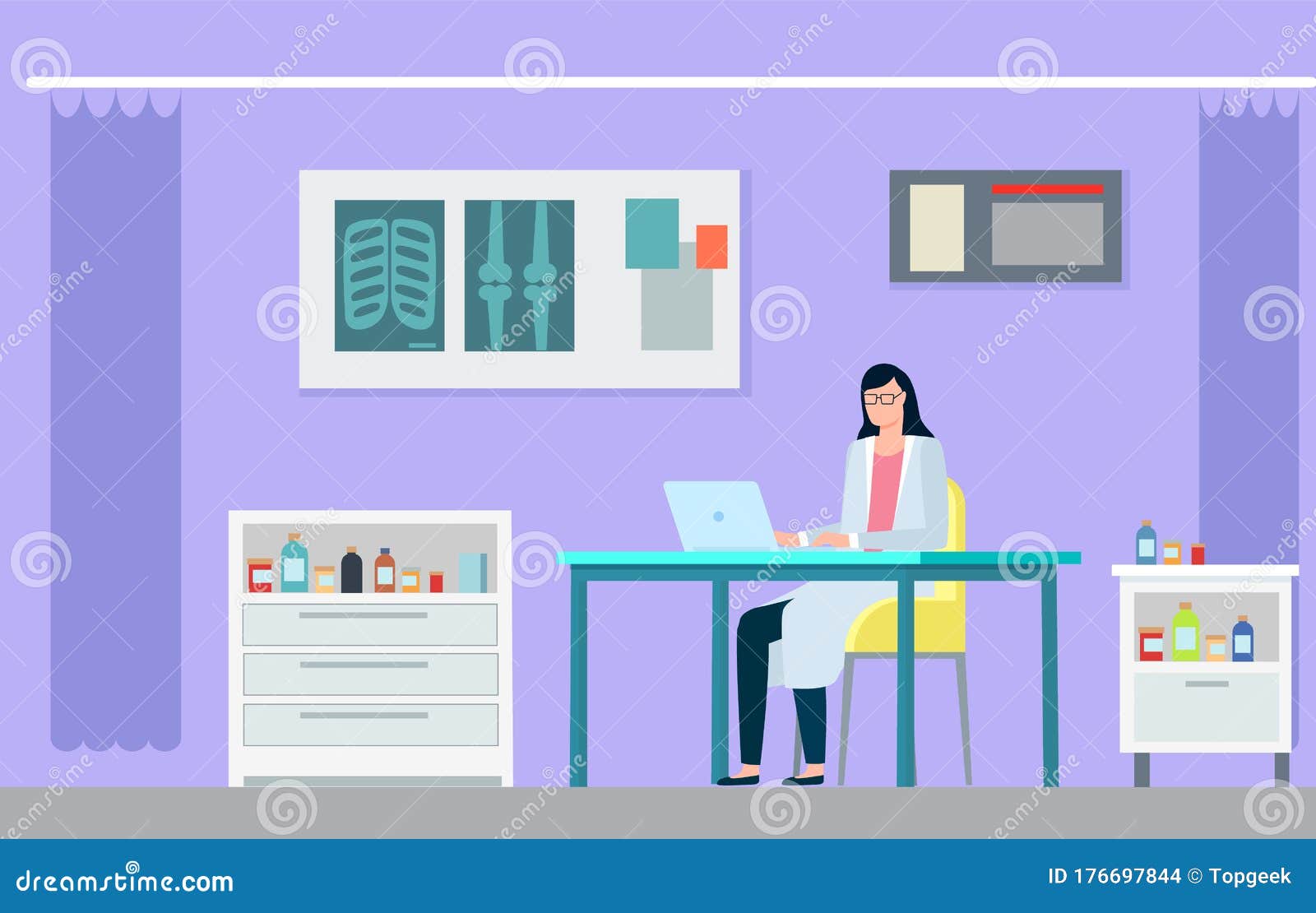 Doctor in Laboratory Working on Computer Vector Stock Vector ...