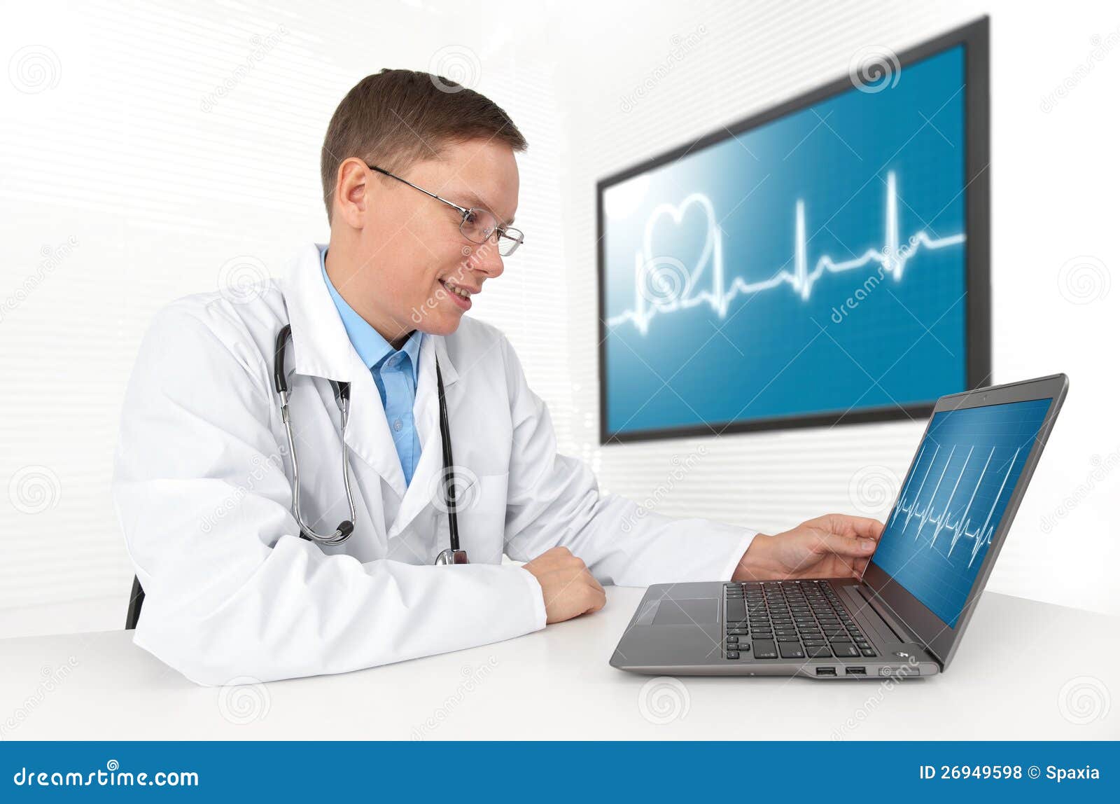 Doctor with Laptop Computer. Heart Beat Stock Photo - Image of doctor ...