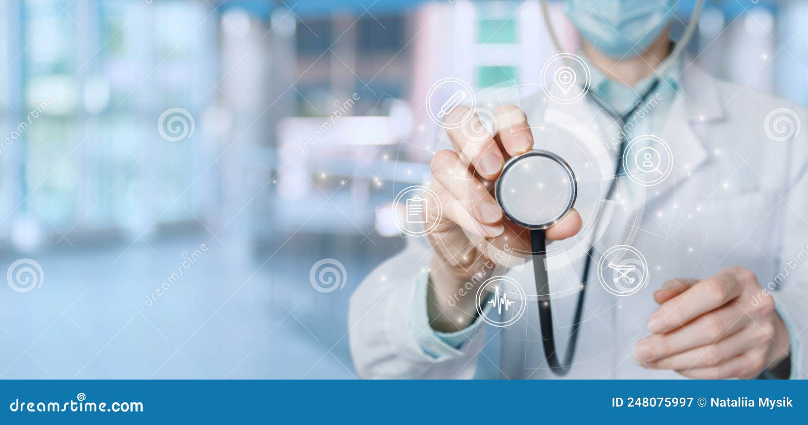 Doctor Listen To a Virtual Computer Screen with an Interface Stock ...