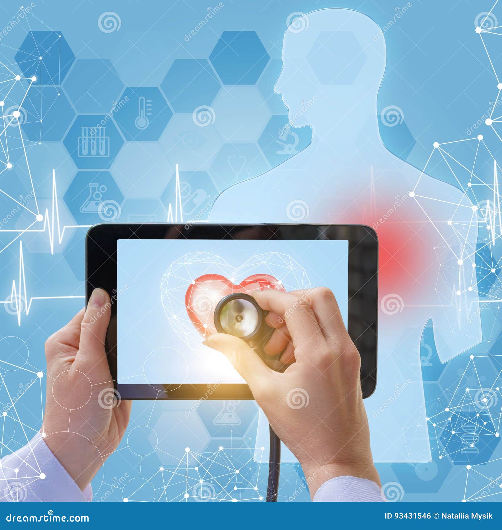 Doctor Listens To the Heart. Stock Illustration - Illustration of ...