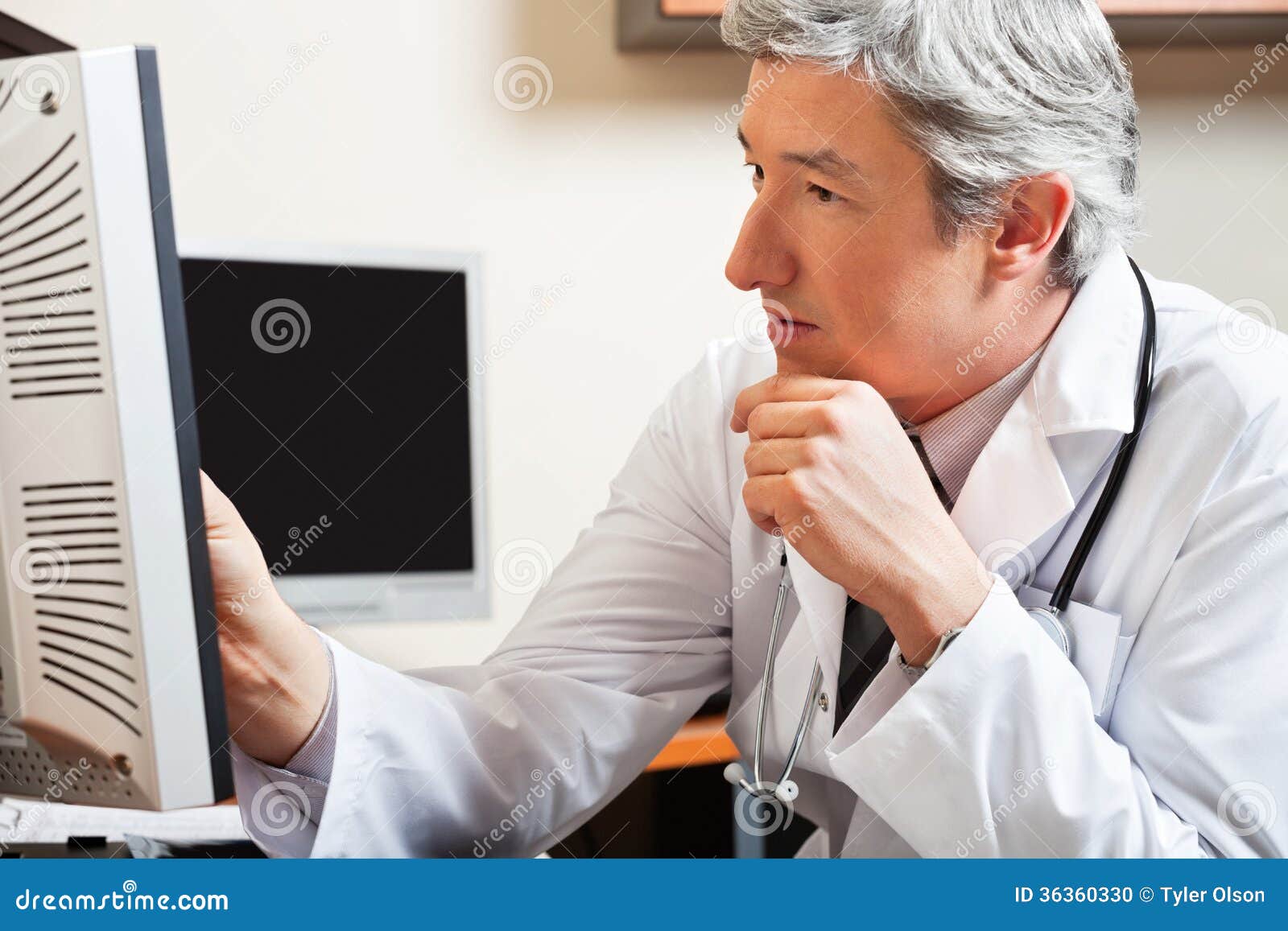 Doctor Looking at Computer Screen Stock Photo - Image of clinic ...