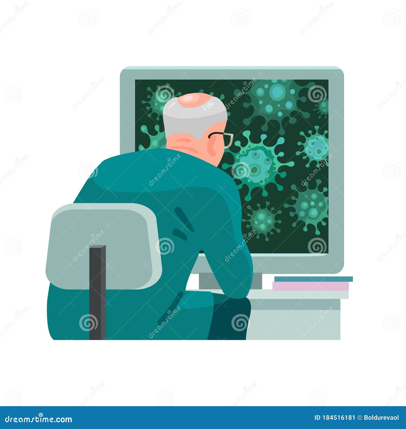 Doctor Looking at Computer Screen with Microscope Image of Coronavirus ...
