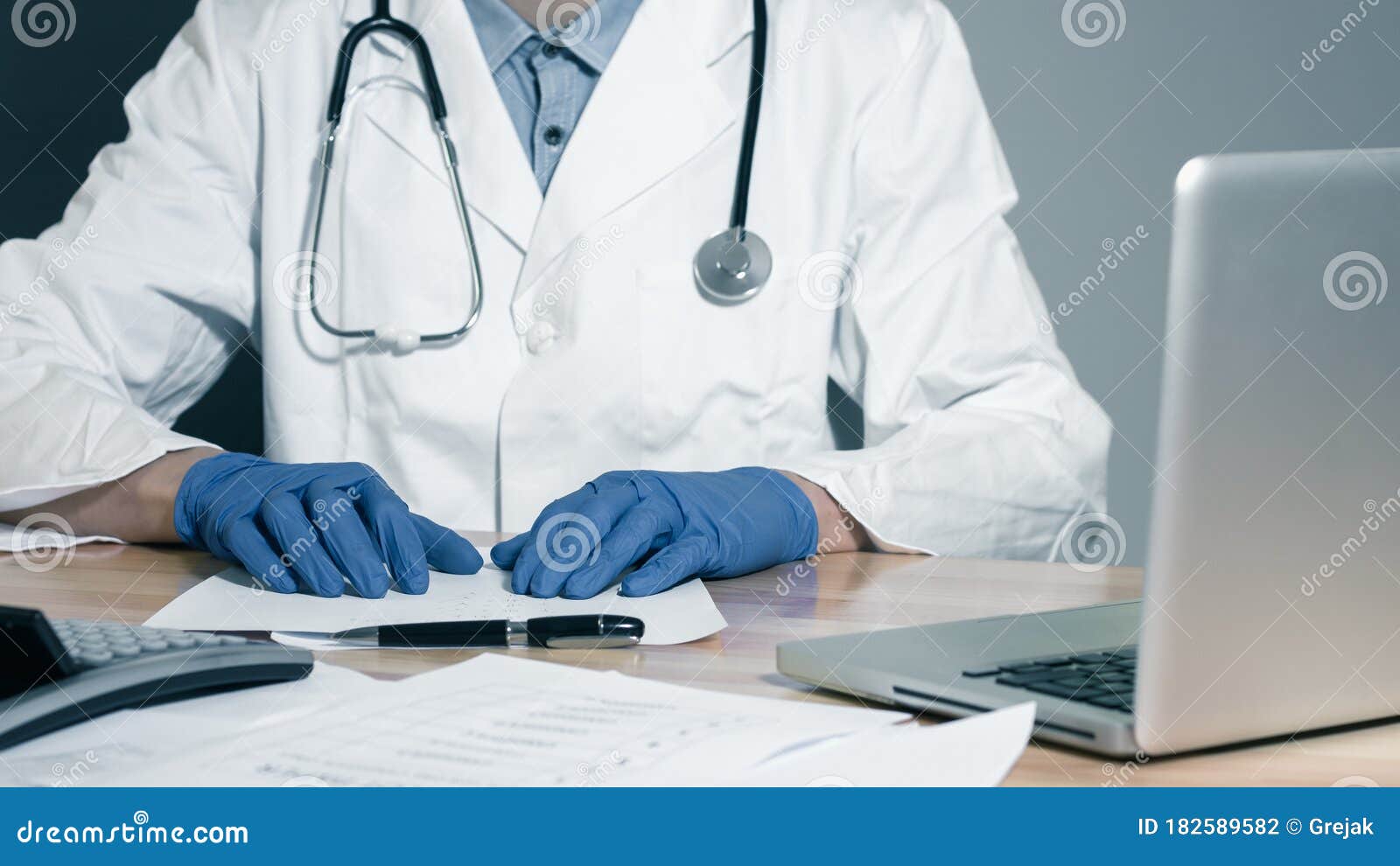 Doctor using computer stock photo. Image of information - 182589582