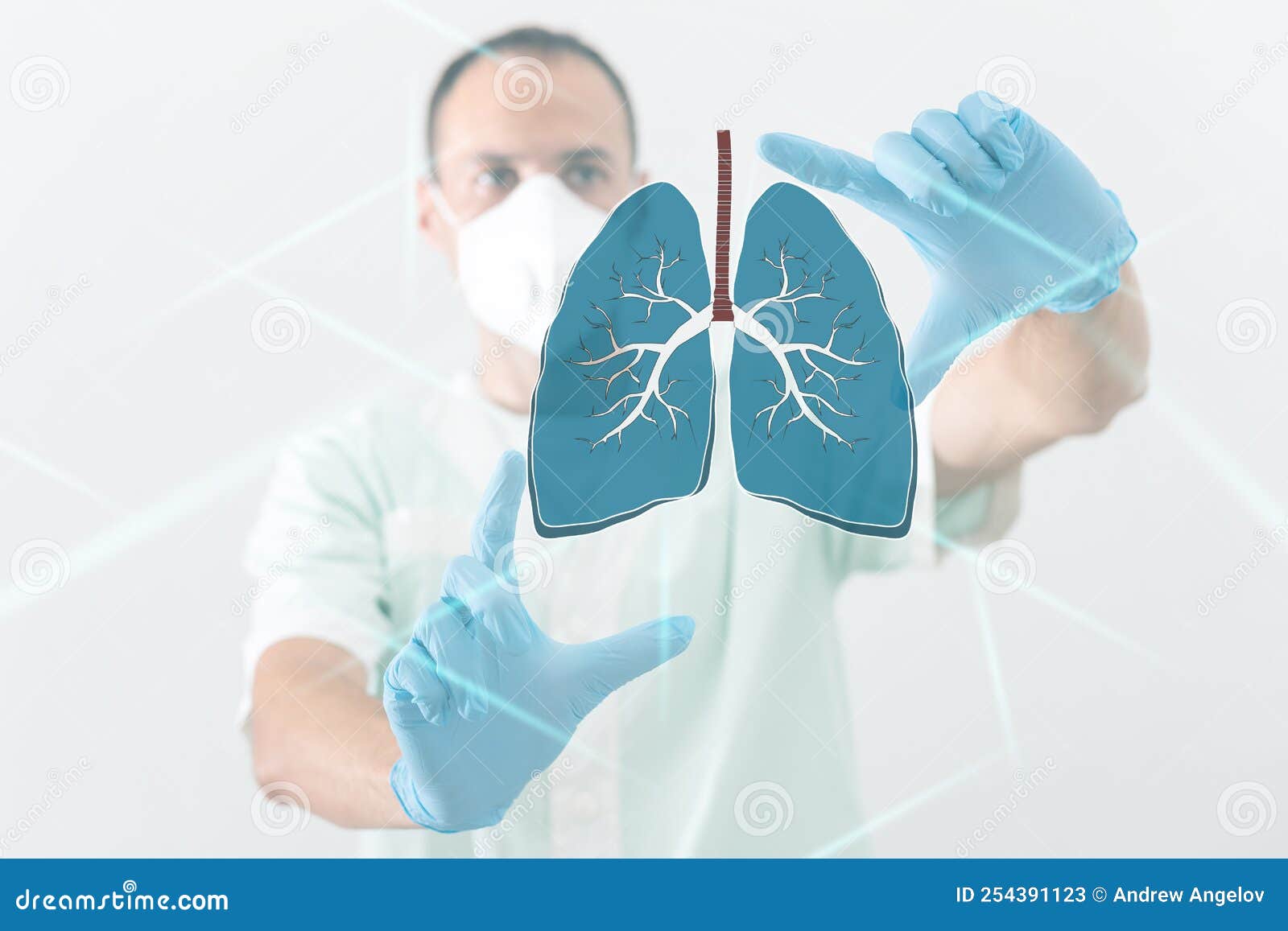 The Doctor Looks at the Hologram of Lungs, Checks the Test Result on ...