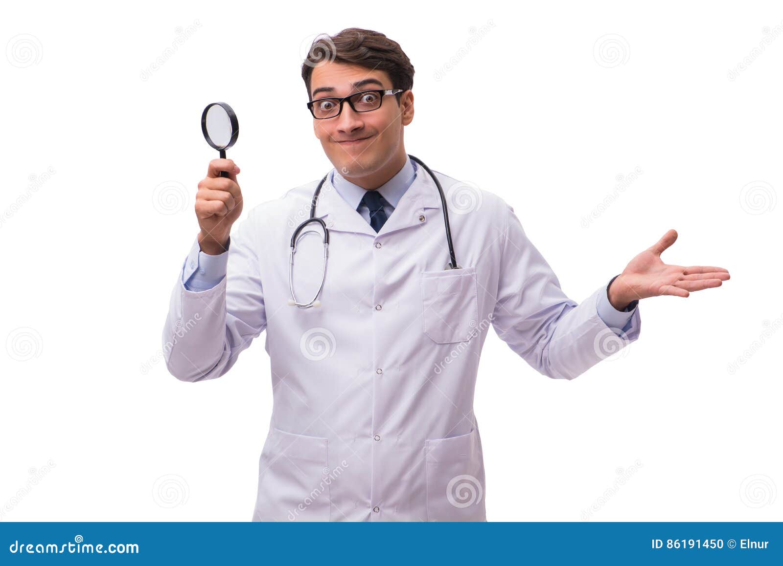 The Doctor with Magnifying Glass on White Background Stock Photo ...